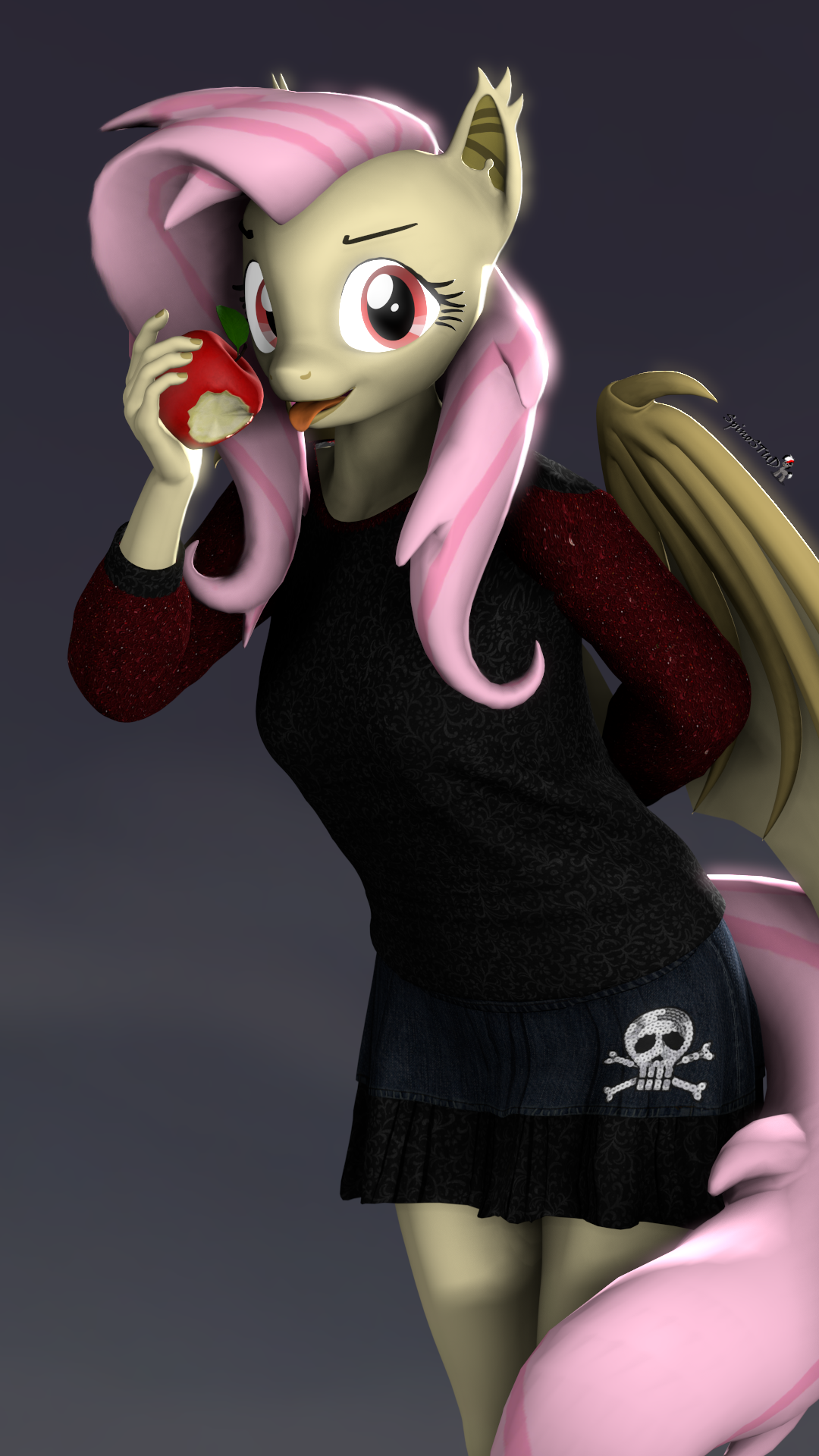 #2182973 - safe, artist:spinostud, fluttershy, bat pony, anthro, g4, 3d ...