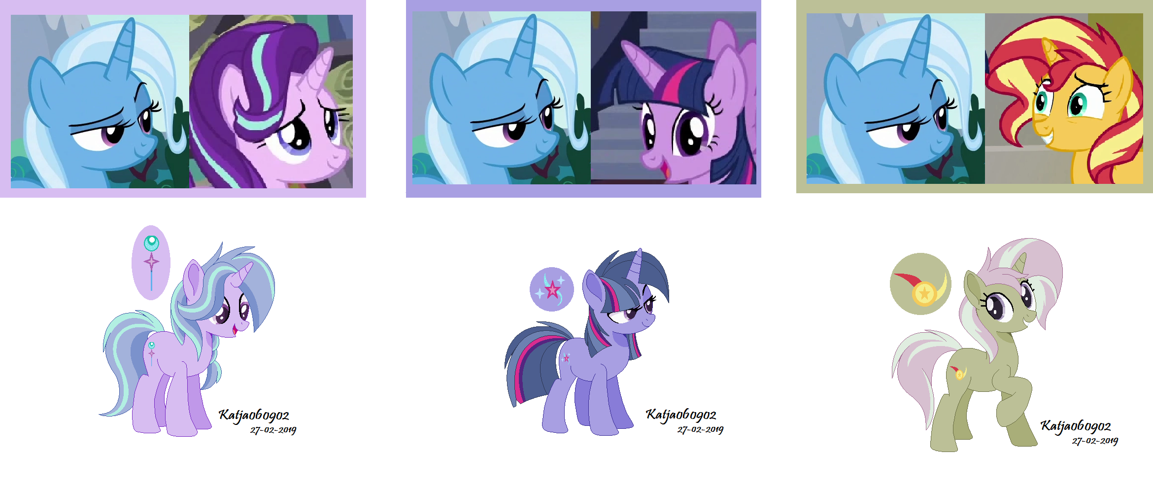 #1973084 - safe, artist:katja060902, starlight glimmer, sunset shimmer, trixie, twilight sparkle ...