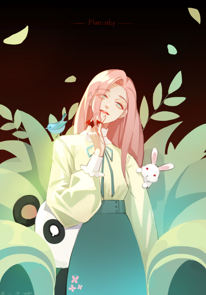 #1953268 - safe, artist:spooo, angel bunny, fluttershy, human, panda ...