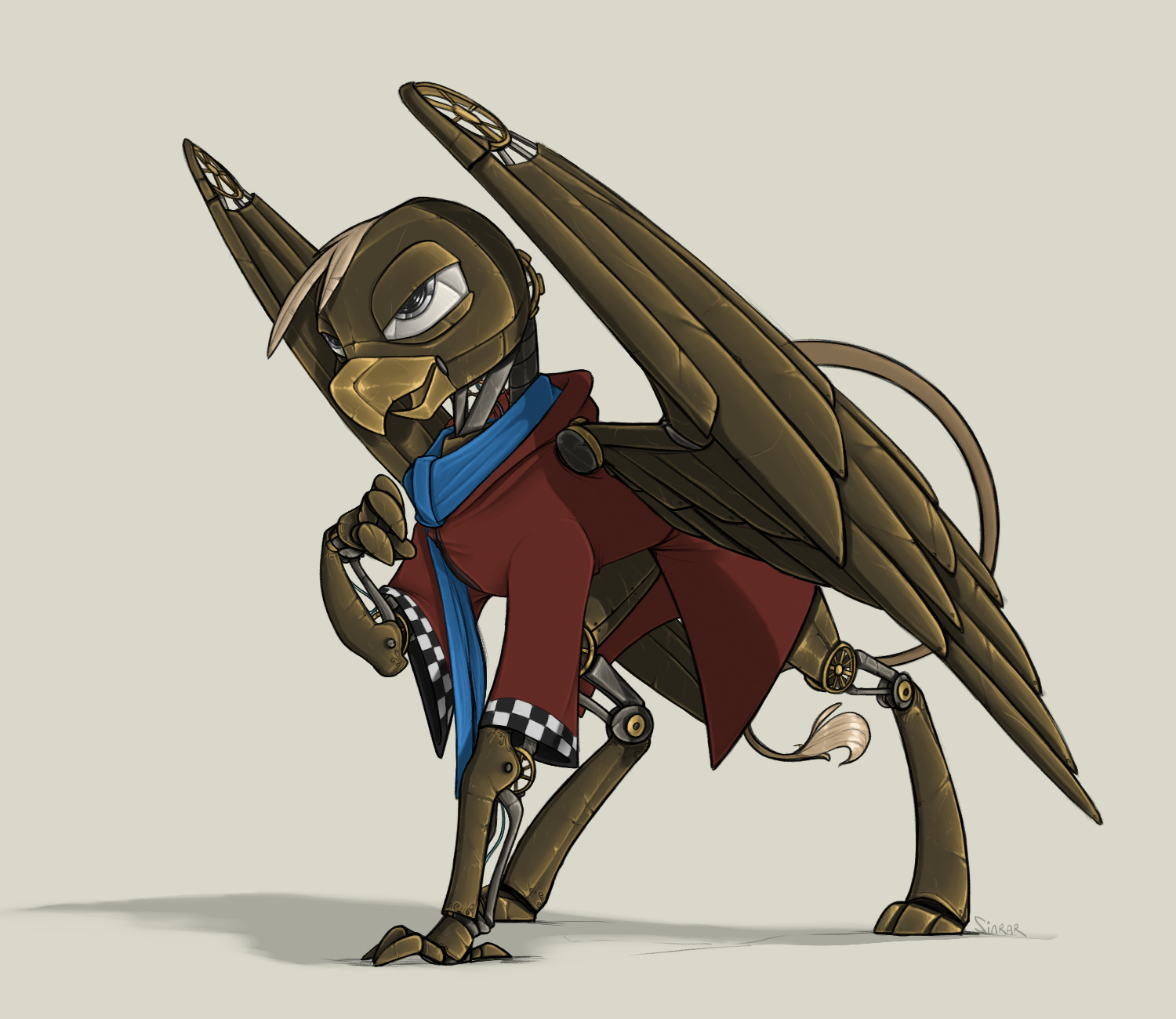 #2001110 - safe, artist:sinrar, oc, oc only, griffon, robot, clothes ...