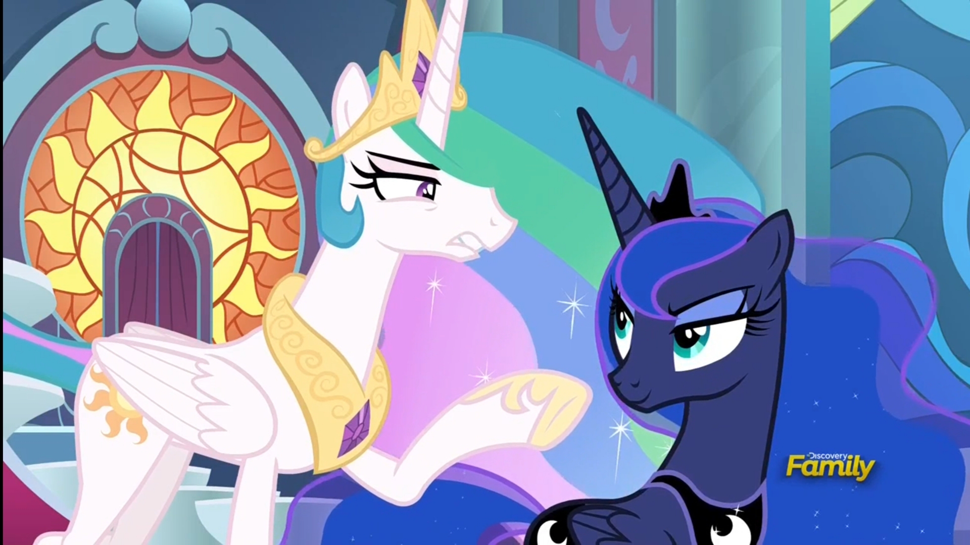 #2017916 - safe, screencap, princess celestia, princess luna, alicorn, pony, g4, sparkle's seven ...