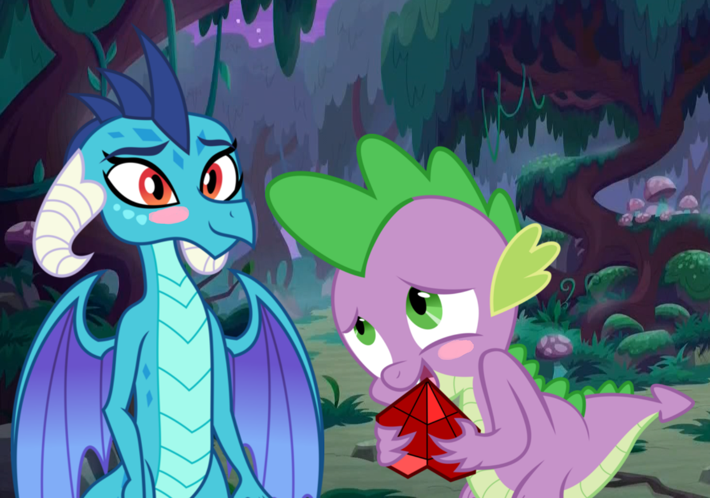 #2066074 - safe, artist:3d4d, princess ember, spike, emberspike, female ...