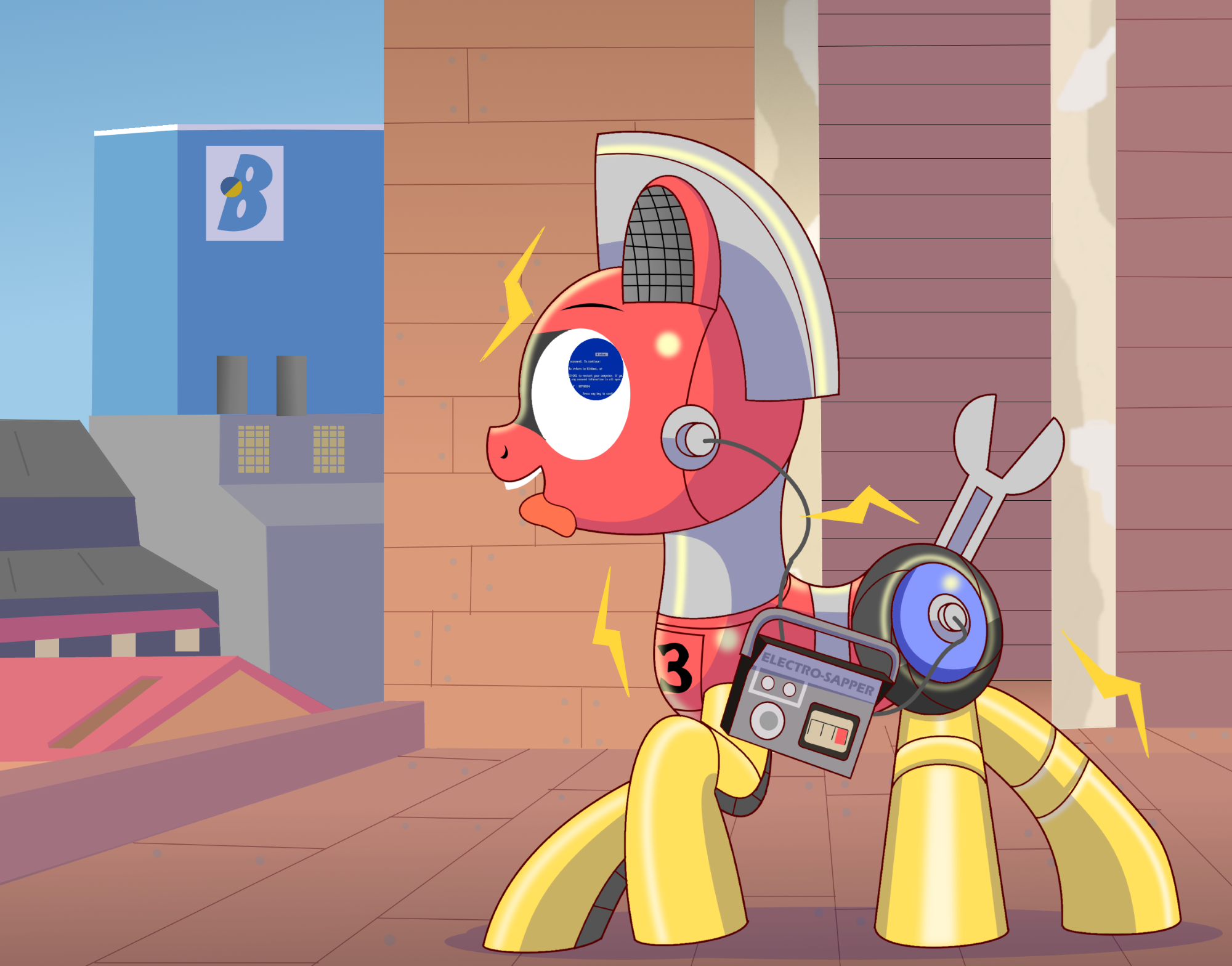 #2075840 - safe, artist:trackheadtherobopony, oc, oc only, oc:trackhead, pony, robot, robot pony ...