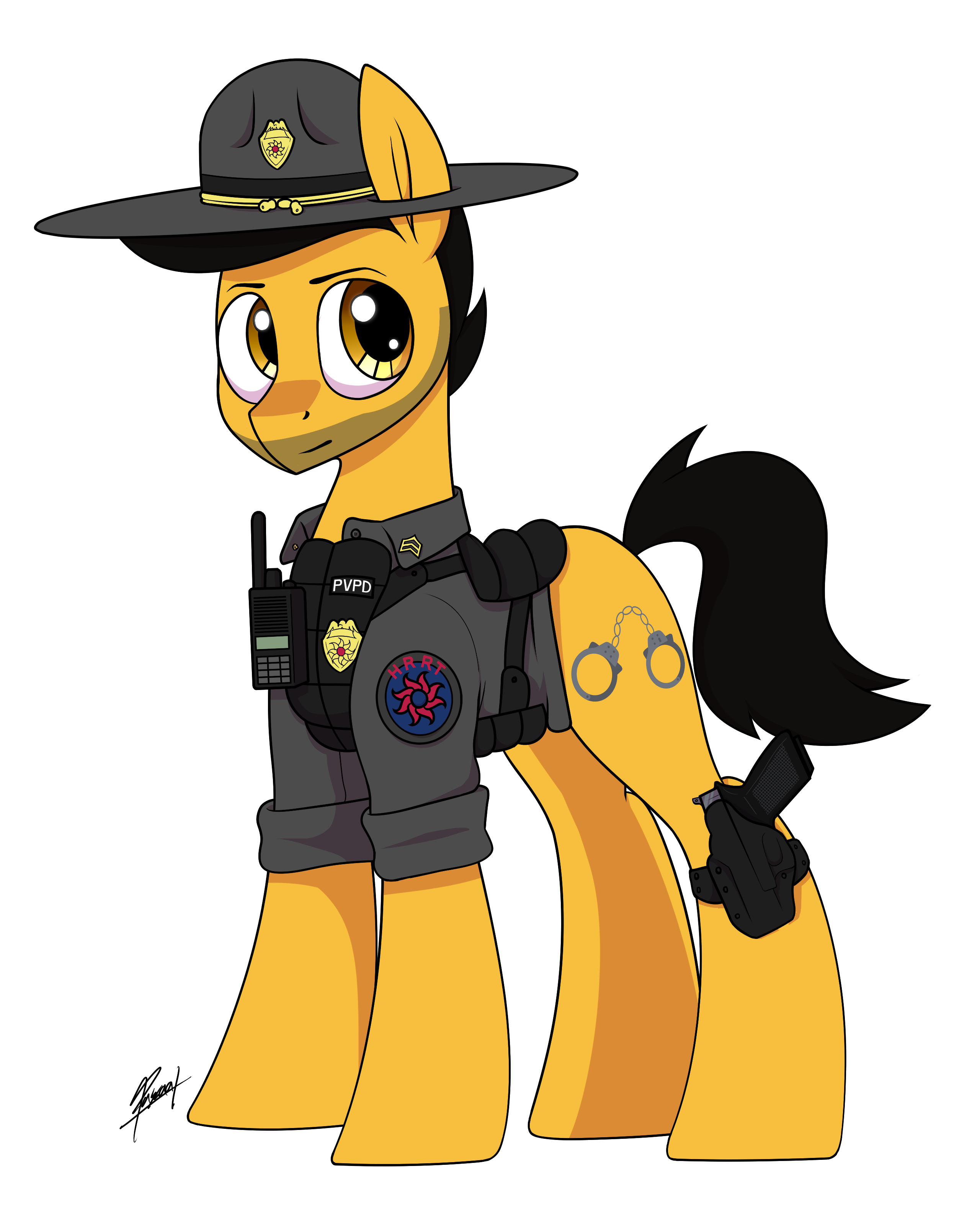 #2058281 - safe, artist:thepascaal, oc, oc:darren cuffs, pony, badge ...