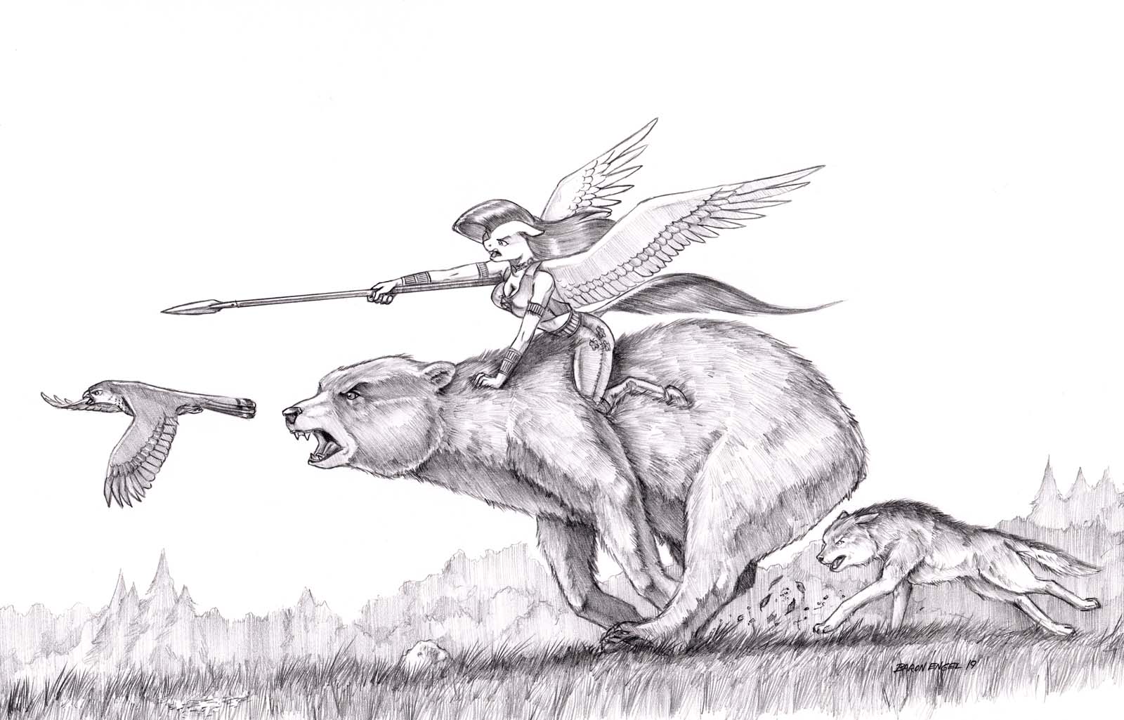 #2087003 - safe, artist:baron engel, fluttershy, bear, bird, pegasus ...