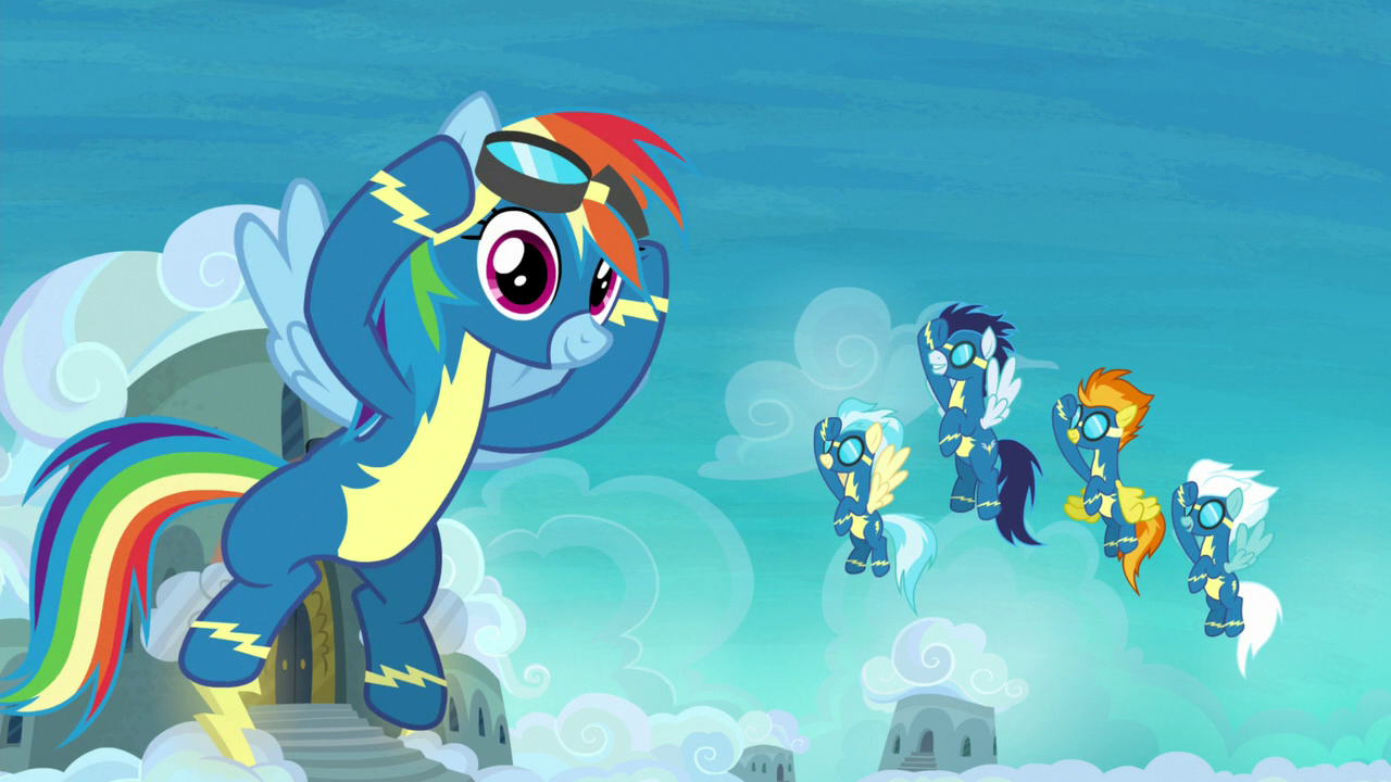 #2124279 - safe, screencap, fleetfoot, misty fly, rainbow dash, soarin ...