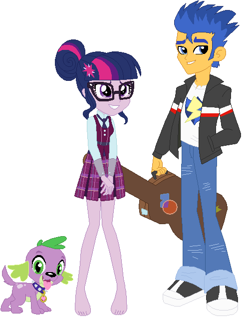 #2127246 - safe, artist:chipmunkraccoonoz, flash sentry, sci-twi, spike, spike the regular dog ...