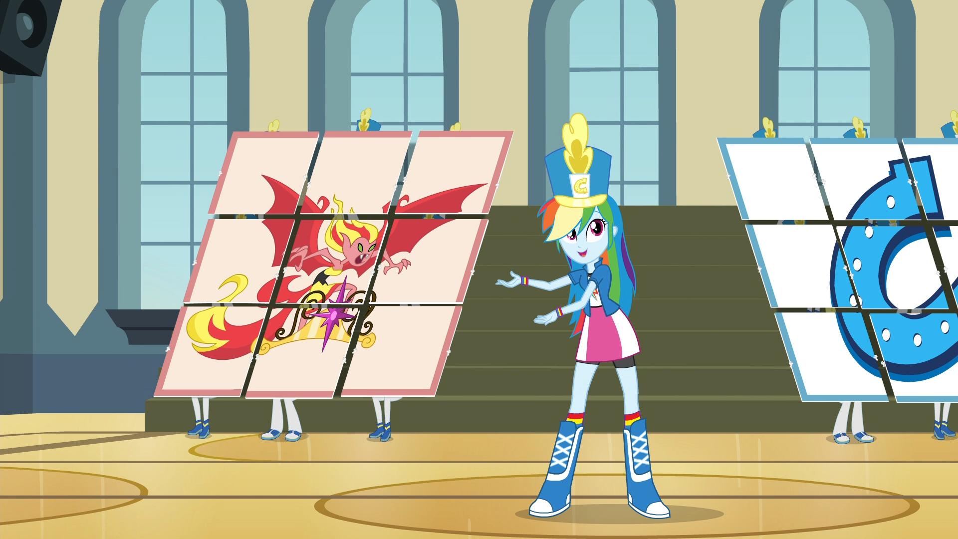 #2471428 - safe, screencap, rainbow dash, sunset shimmer, equestria ...