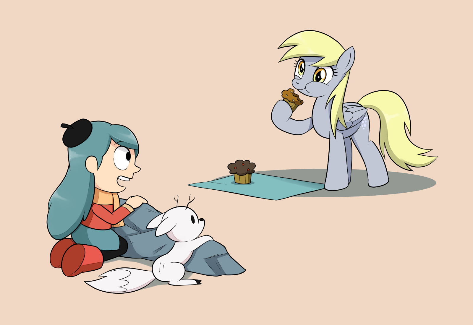 #2503457 - safe, artist:mew-me, derpy hooves, deer, fox, human, hybrid ...