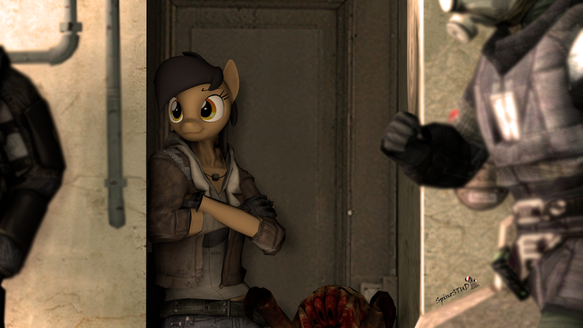 #2305755 - safe, artist:spinostud, headcrab, anthro, 3d, alyx vance ...