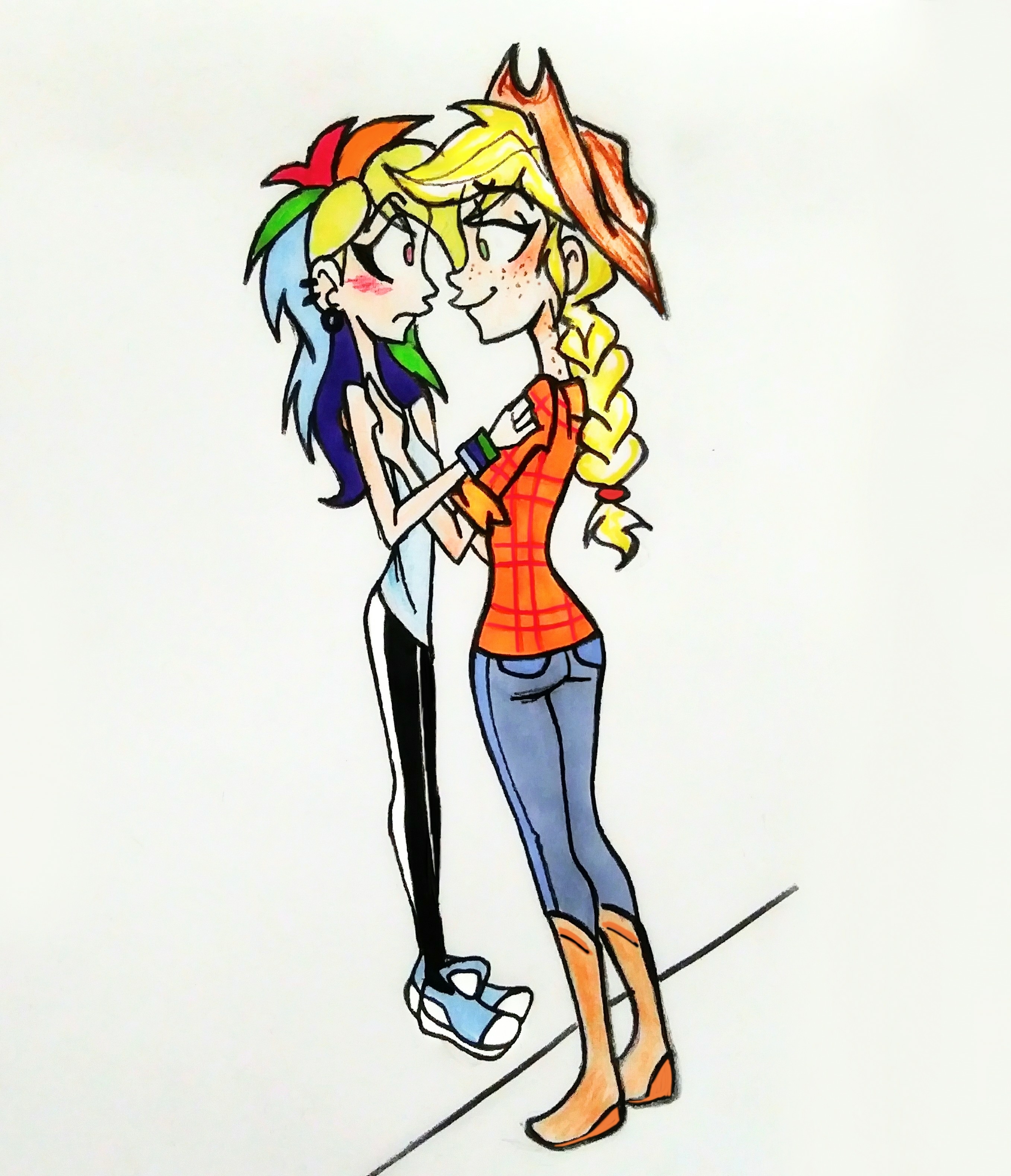 #2309975 - safe, artist:citi, applejack, rainbow dash, human, appledash ...