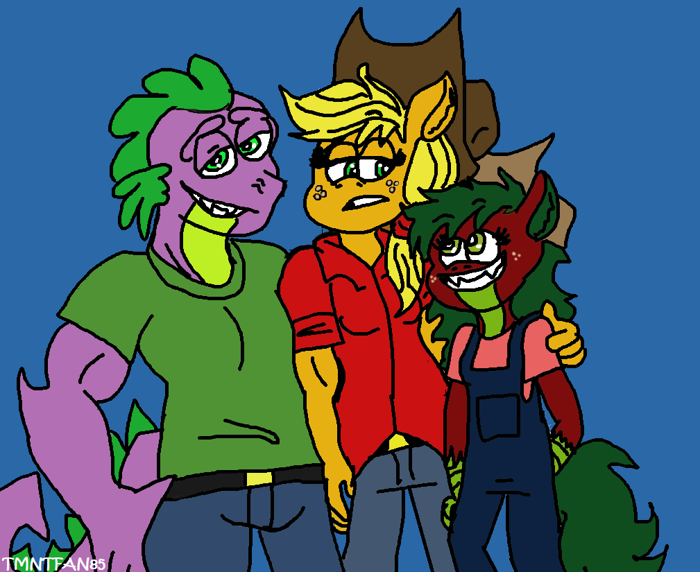 #2331358 - safe, artist:tmntfan85, applejack, spike, oc, oc:apple ...