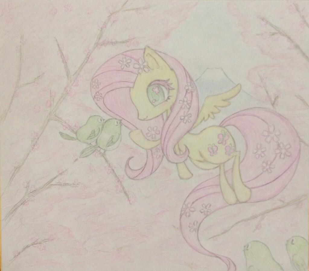 #2404047 - safe, artist:pr_anthrot, fluttershy, bird, g4, cherry ...