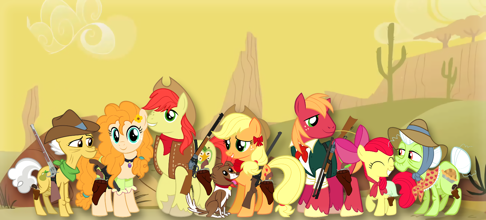 #2404595 - safe, artist:third uncle, edit, apple bloom, applejack, big macintosh, bright mac ...