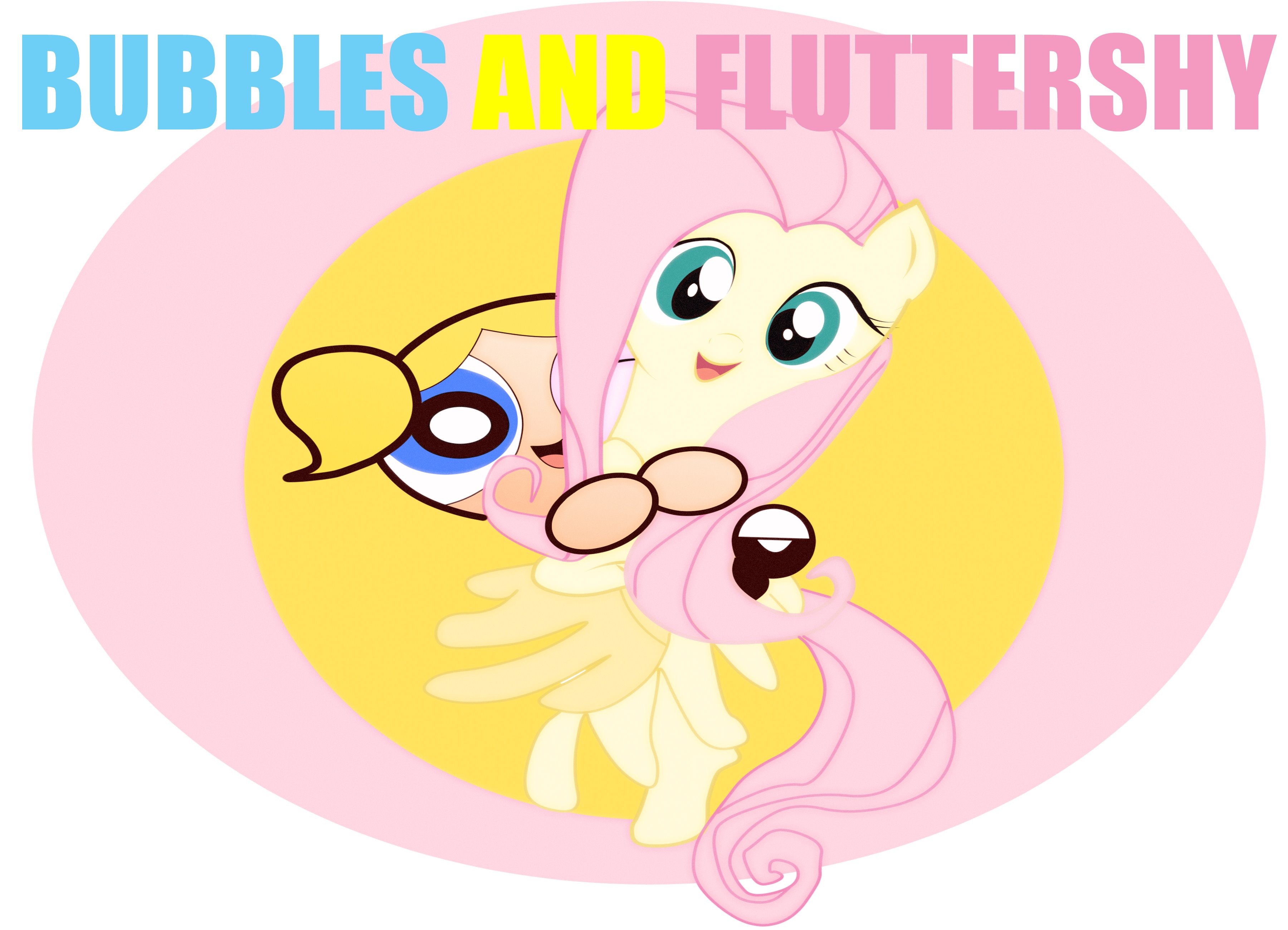 #2410070 - safe, artist:j5ajj, fluttershy, bubbles (powerpuff girls ...