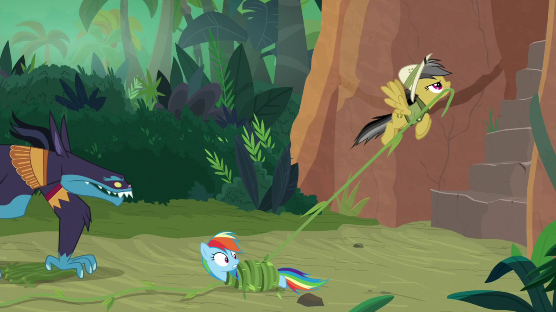 #2394491 - safe, screencap, ahuizotl, daring do, rainbow dash, daring doubt, bondage, jungle ...