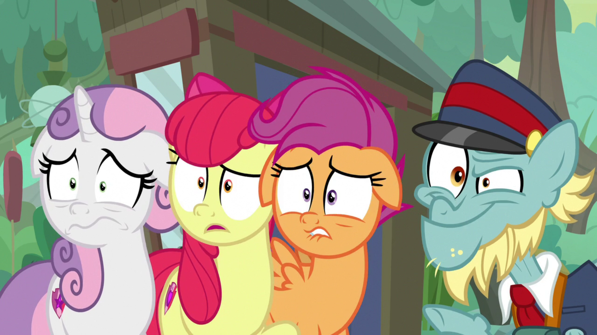 #2415195 - safe, screencap, apple bloom, loose tracks, scootaloo ...