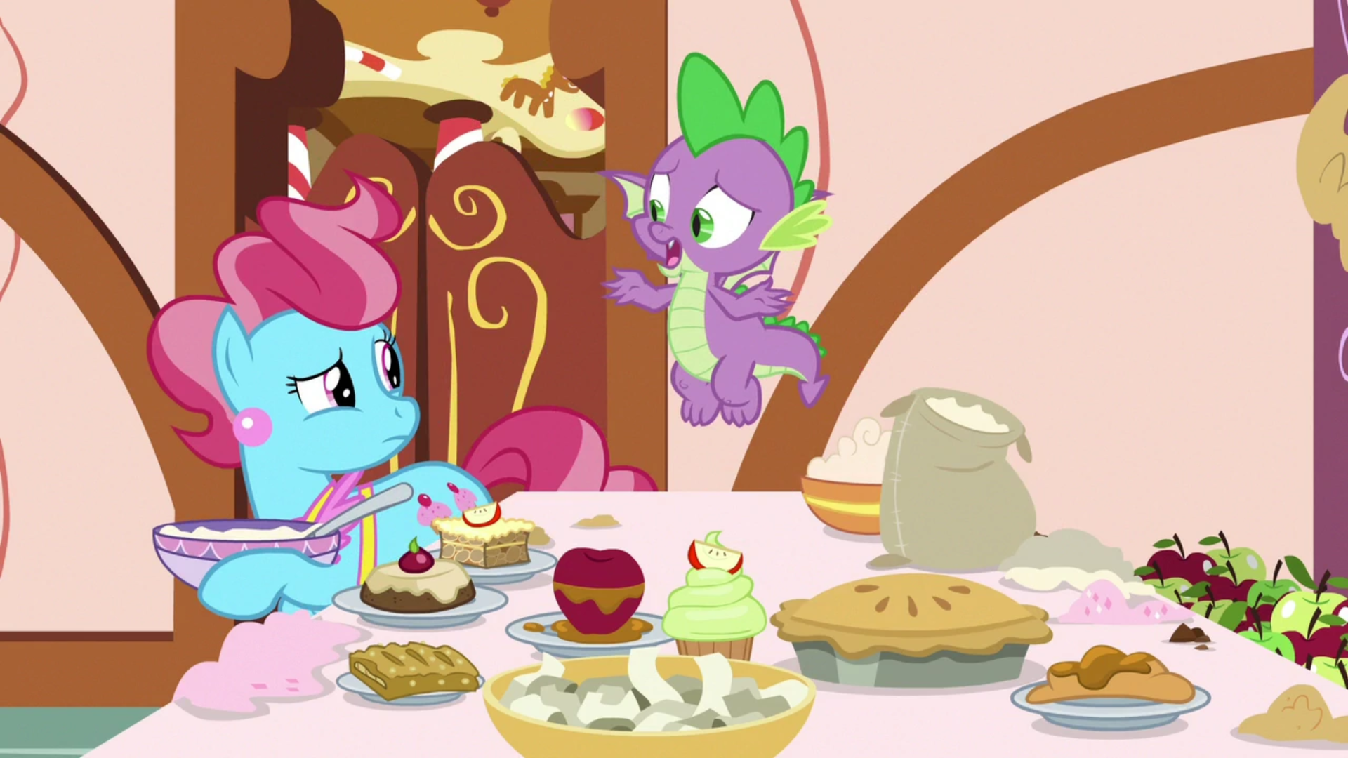 #2434331 - safe, screencap, cup cake, spike, dragon, pony, the big mac ...