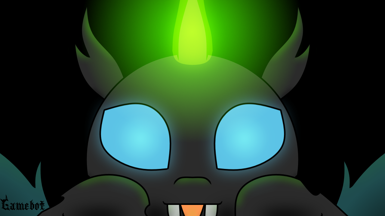 #2743617 - safe, artist:tcgamebot, oc, oc:changelink, changeling, dark background, fangs ...