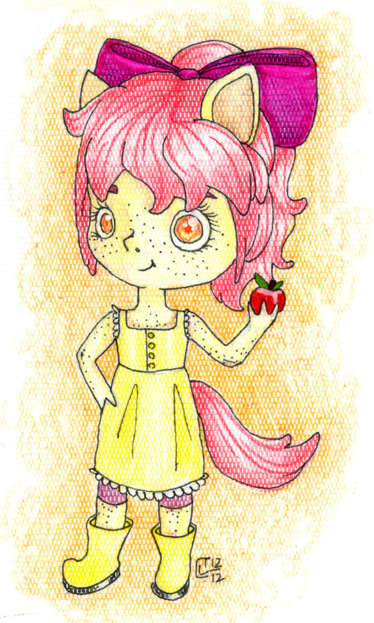 #2762554 - safe, artist:cler28, apple bloom, human, apple, eared ...