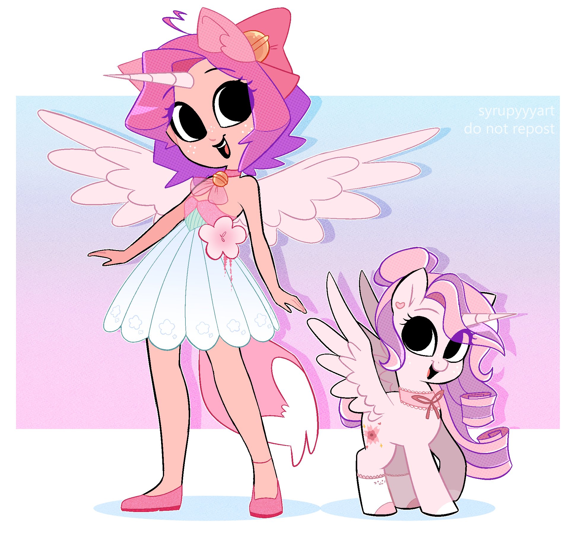 #2769938 - safe, artist:syrupyyy, oc, oc only, alicorn, human, pony, alicorn oc, horn, humanized ...