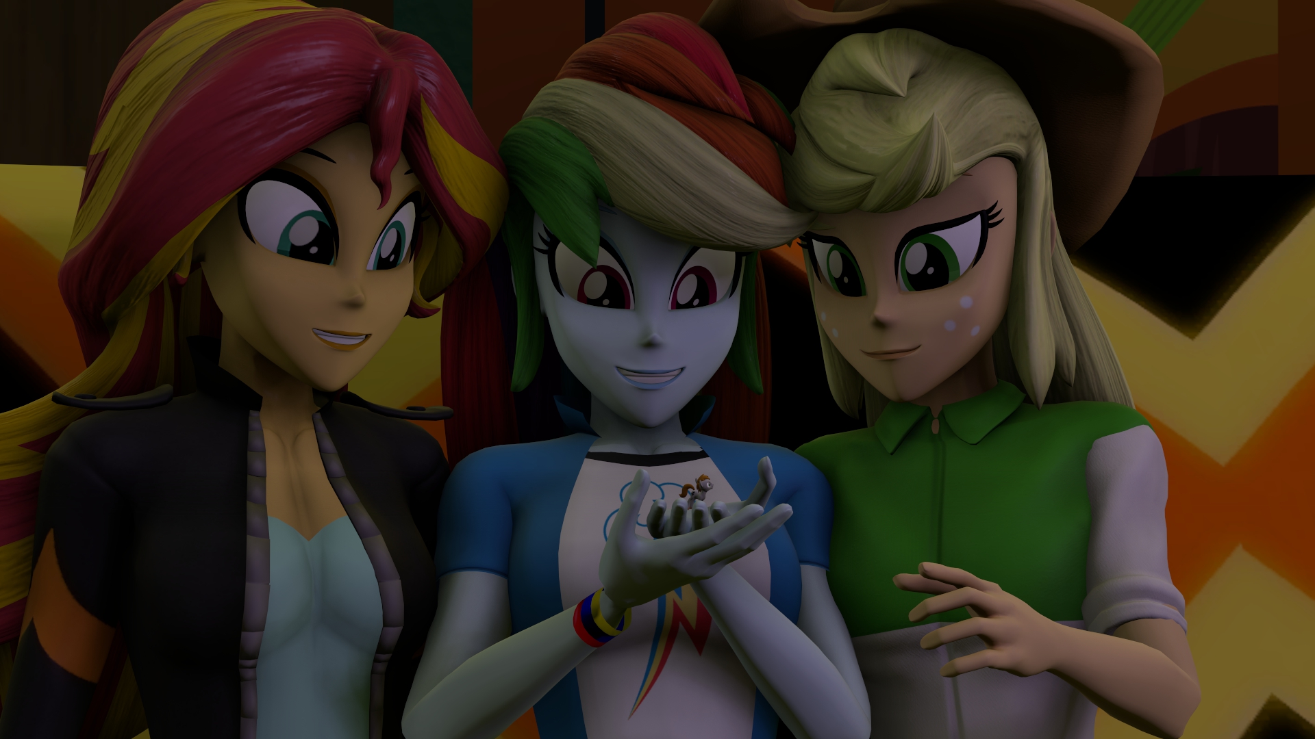 #2554284 - safe, artist:jeroen01, applejack, rainbow dash, sunset ...