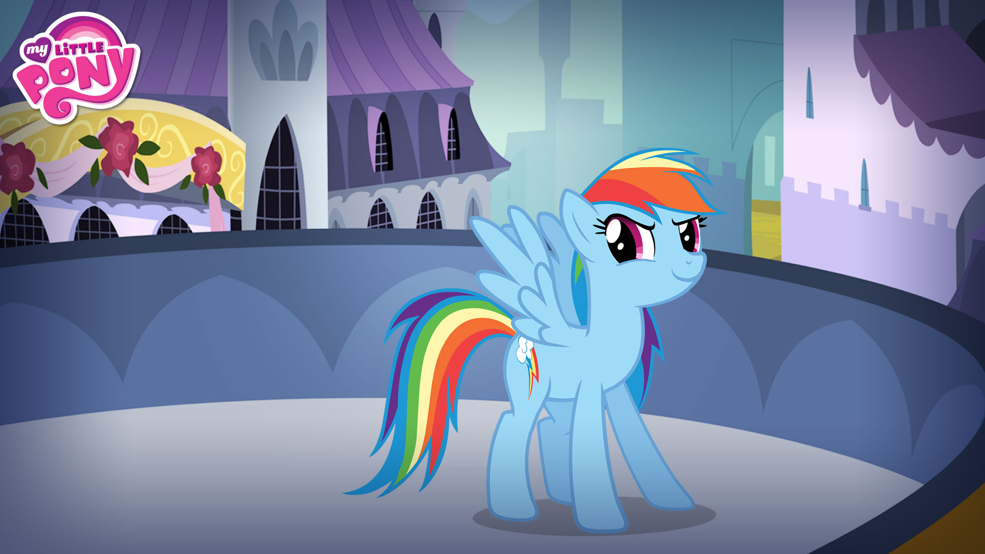 #2543627 - safe, rainbow dash, pegasus, pony, official, balcony ...