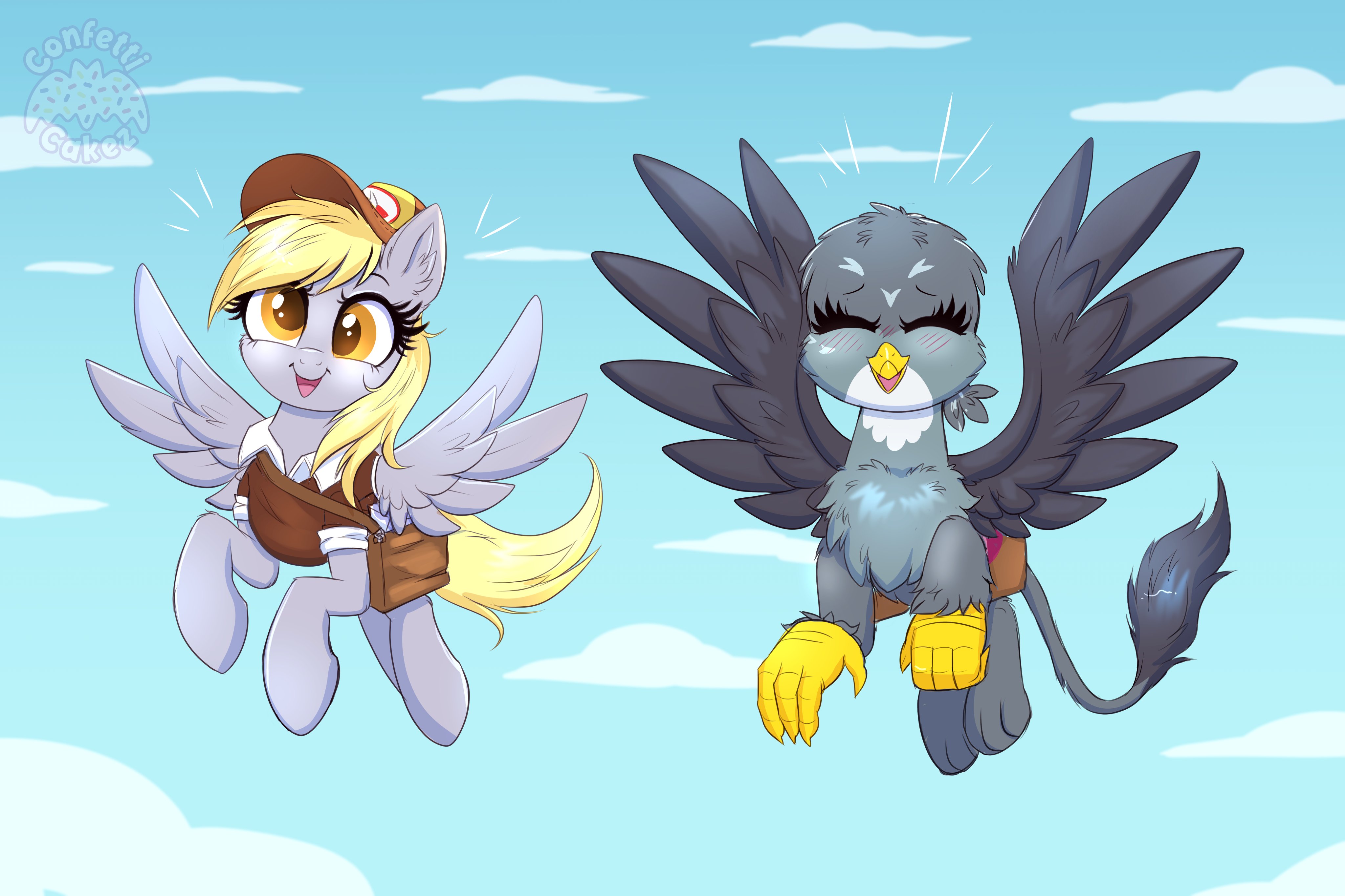 #2630565 - safe, artist:confetticakez, derpy hooves, gabby, griffon ...
