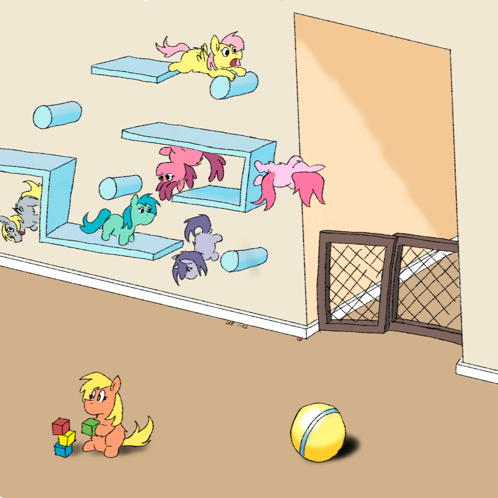 #2784895 - safe, artist:fluffsplosion, fluffy pony, ball, blocks, cat ...
