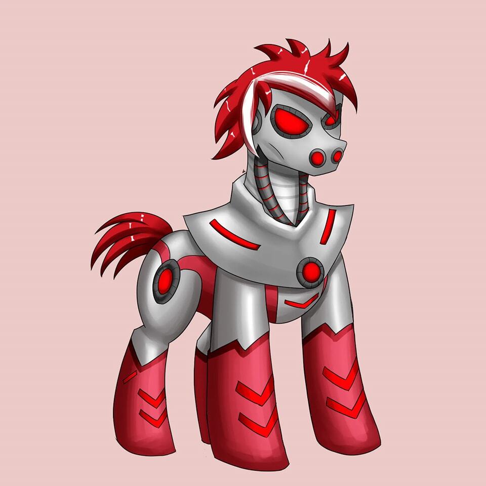 #2793030 - safe, artist:zachc, oc, oc:ivisren red, cyborg, cyborg pony ...