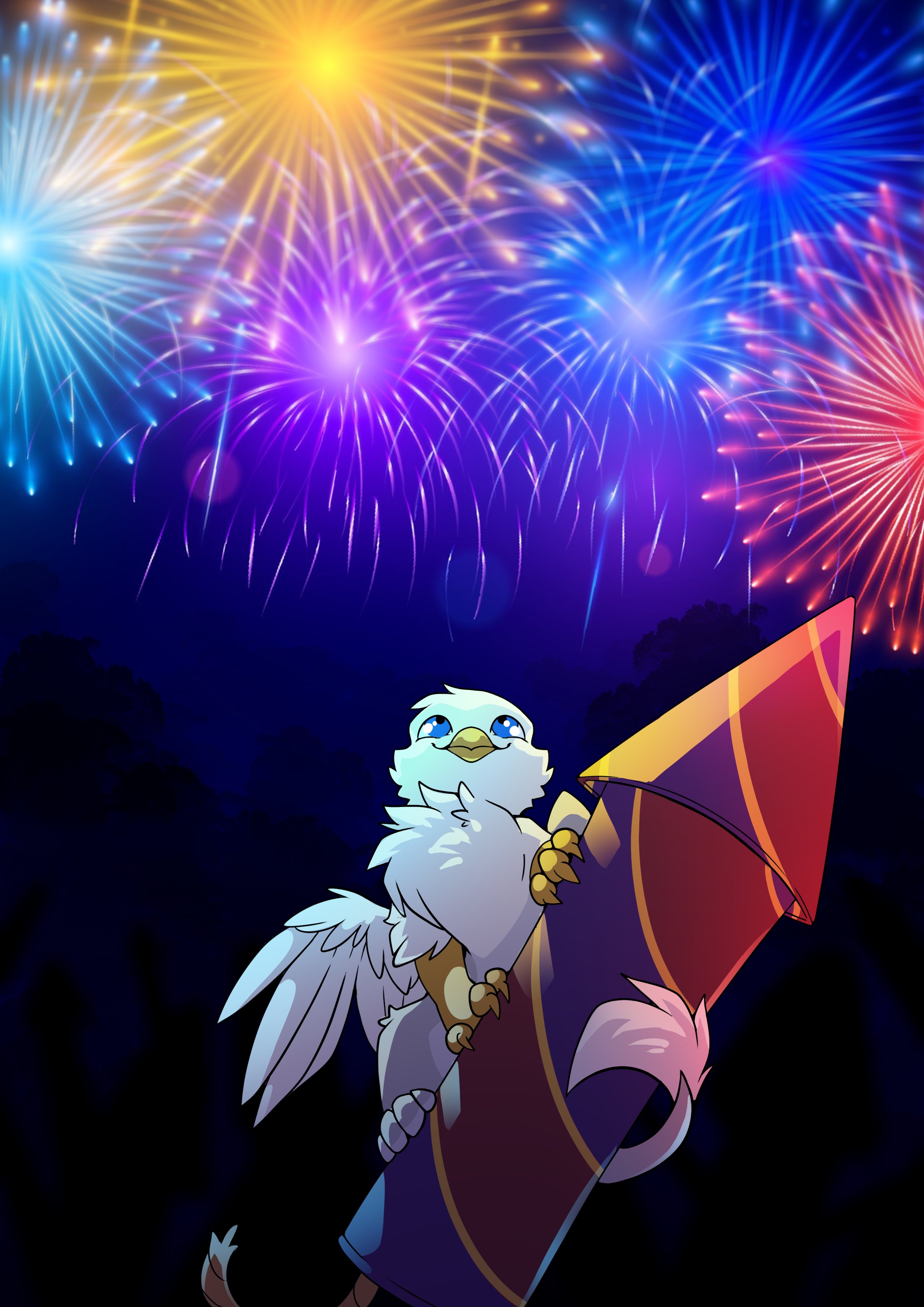 #2973693 - safe, artist:arctic-fox, oc, oc:der, griffon, fireworks ...