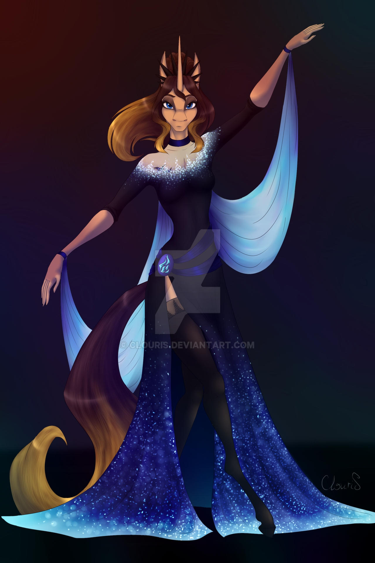 #2977586 - safe, artist:clouris, oc, oc only, unicorn, anthro, choker ...