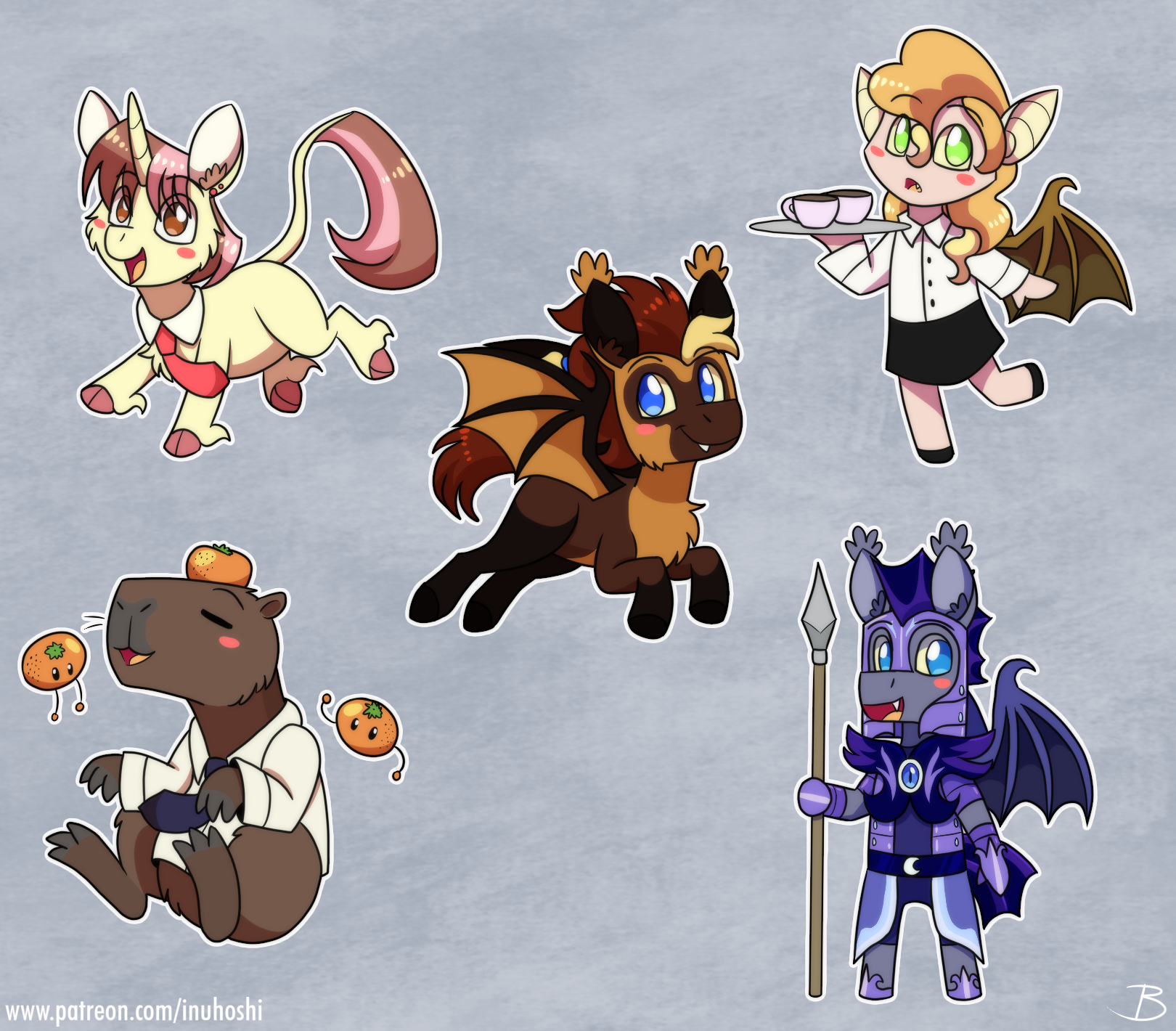 #2961079 - safe, artist:inuhoshi-to-darkpen, oc, oc only, bat pony, capybara, pony, unicorn ...