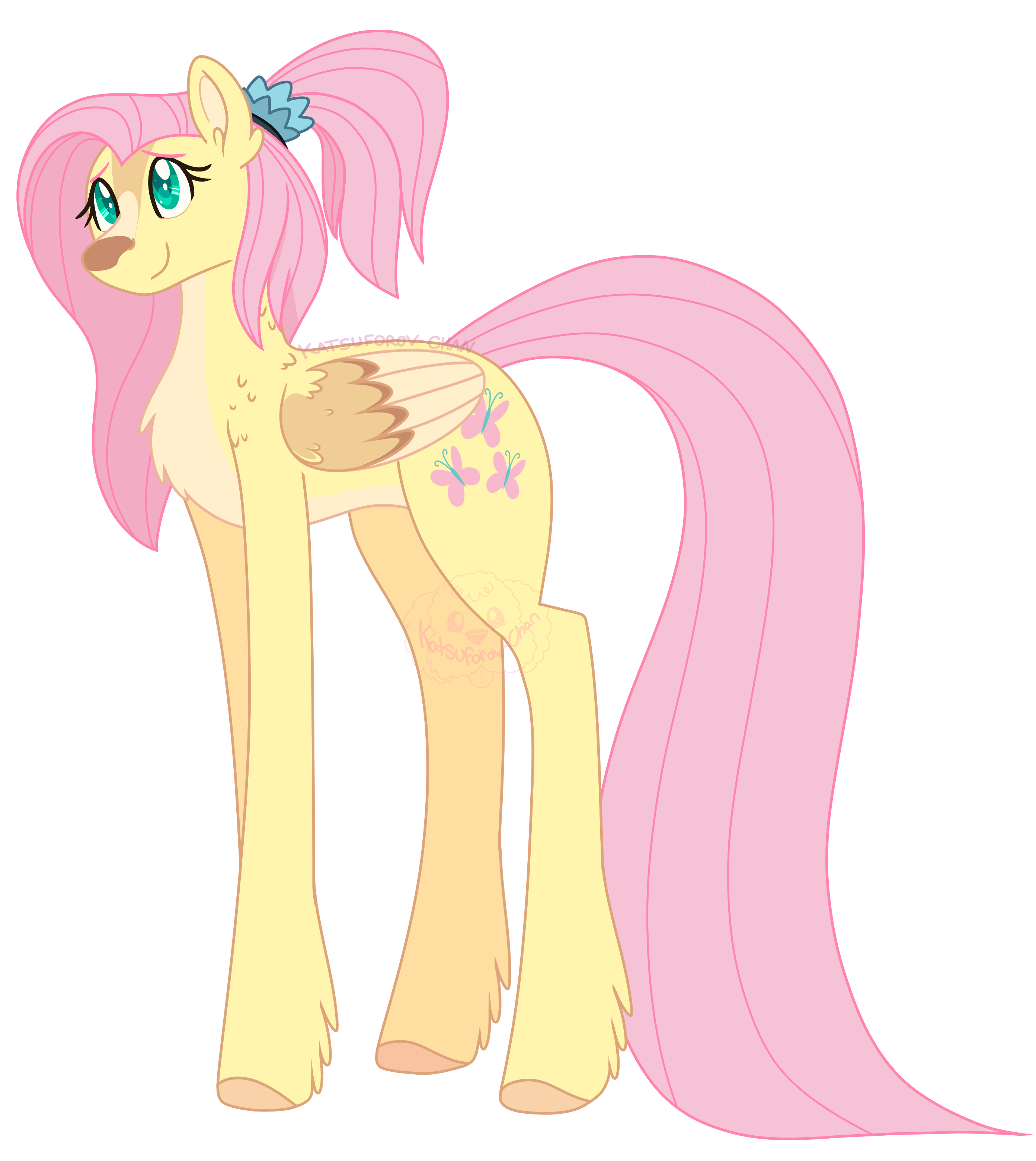 #2978989 - safe, artist:katsuforov-chan, fluttershy, deer, deer pony, original species, pegasus ...