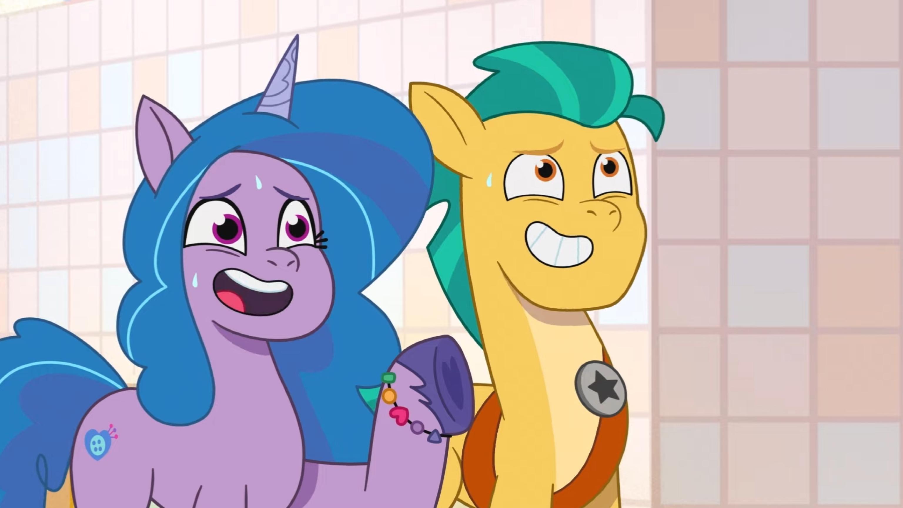 #2985525 - safe, screencap, hitch trailblazer, izzy moonbow, earth pony ...