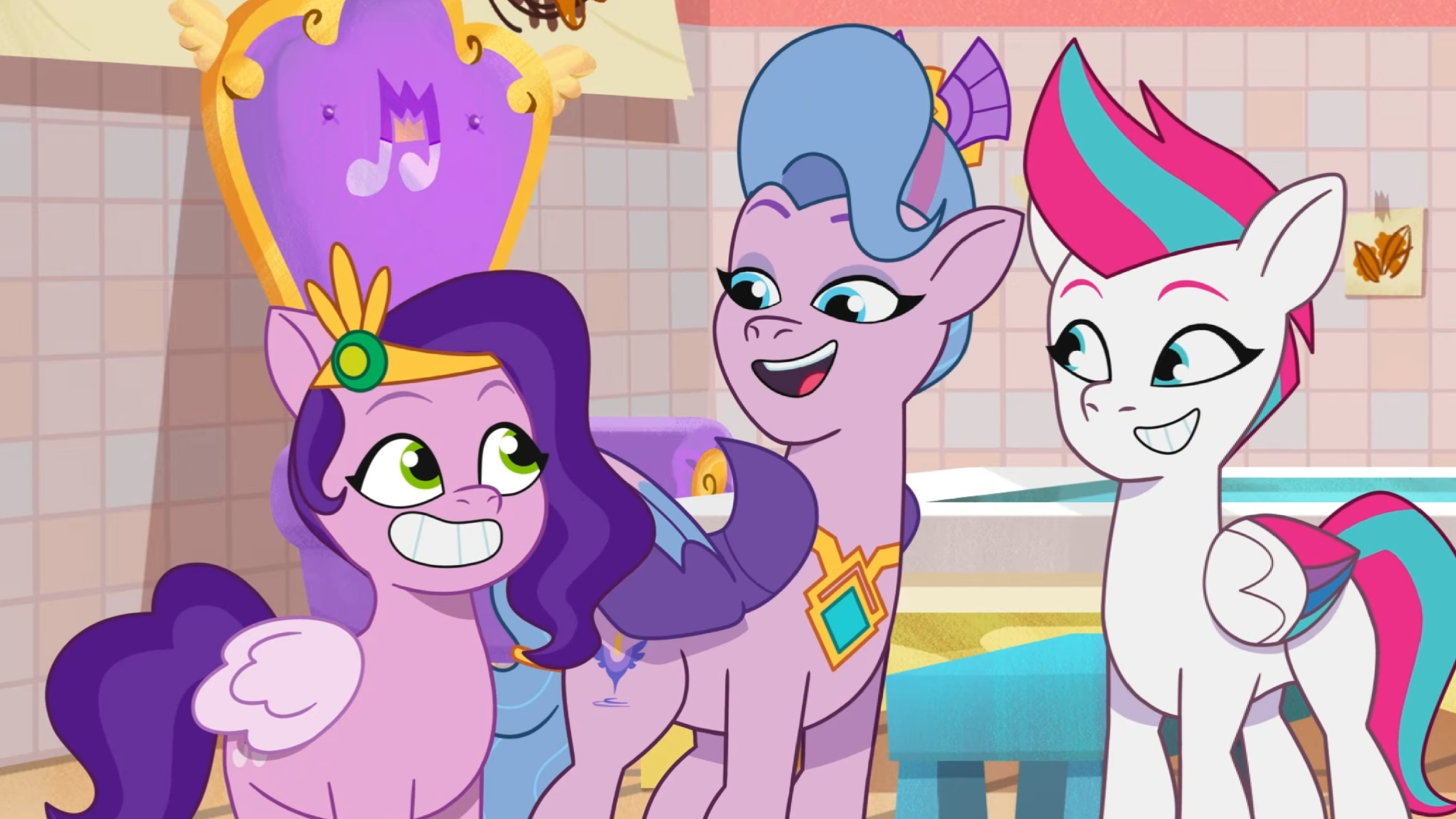 #2985823 - safe, screencap, pipp petals, queen haven, zipp storm, pegasus, pony, g5, making a ...