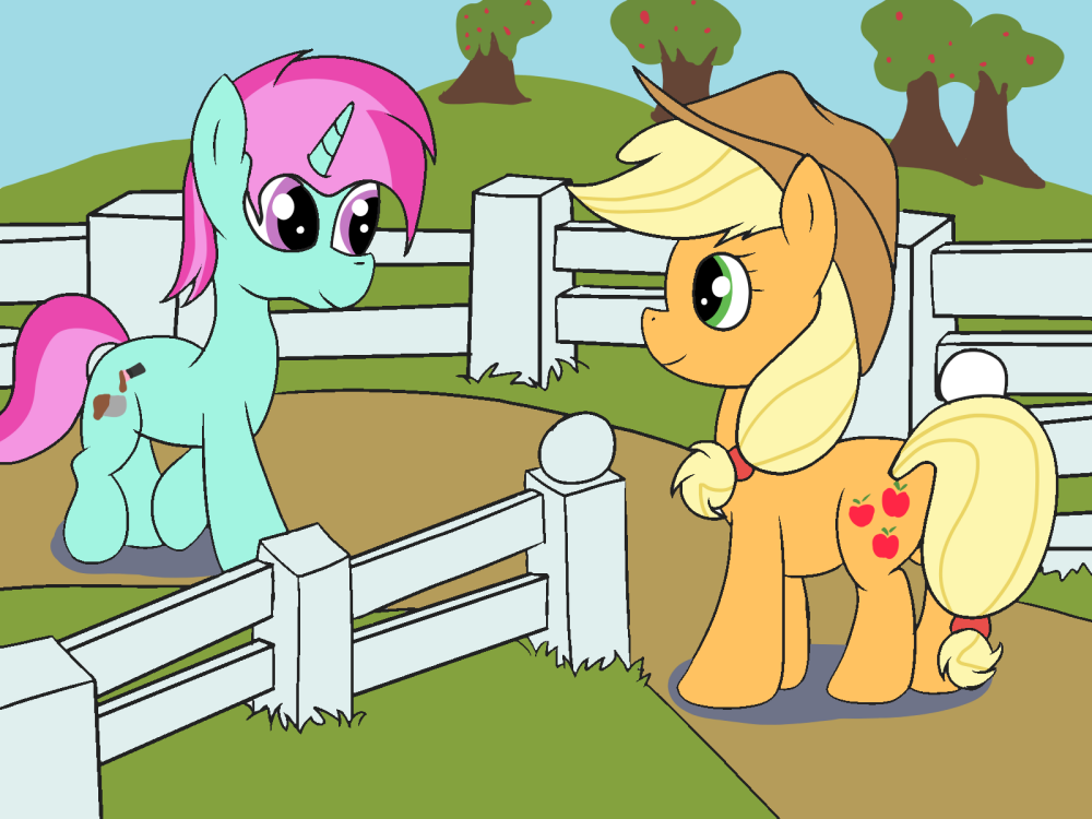 #2987788 - safe, artist:amateur-draw, applejack, oc, oc:belle boue ...