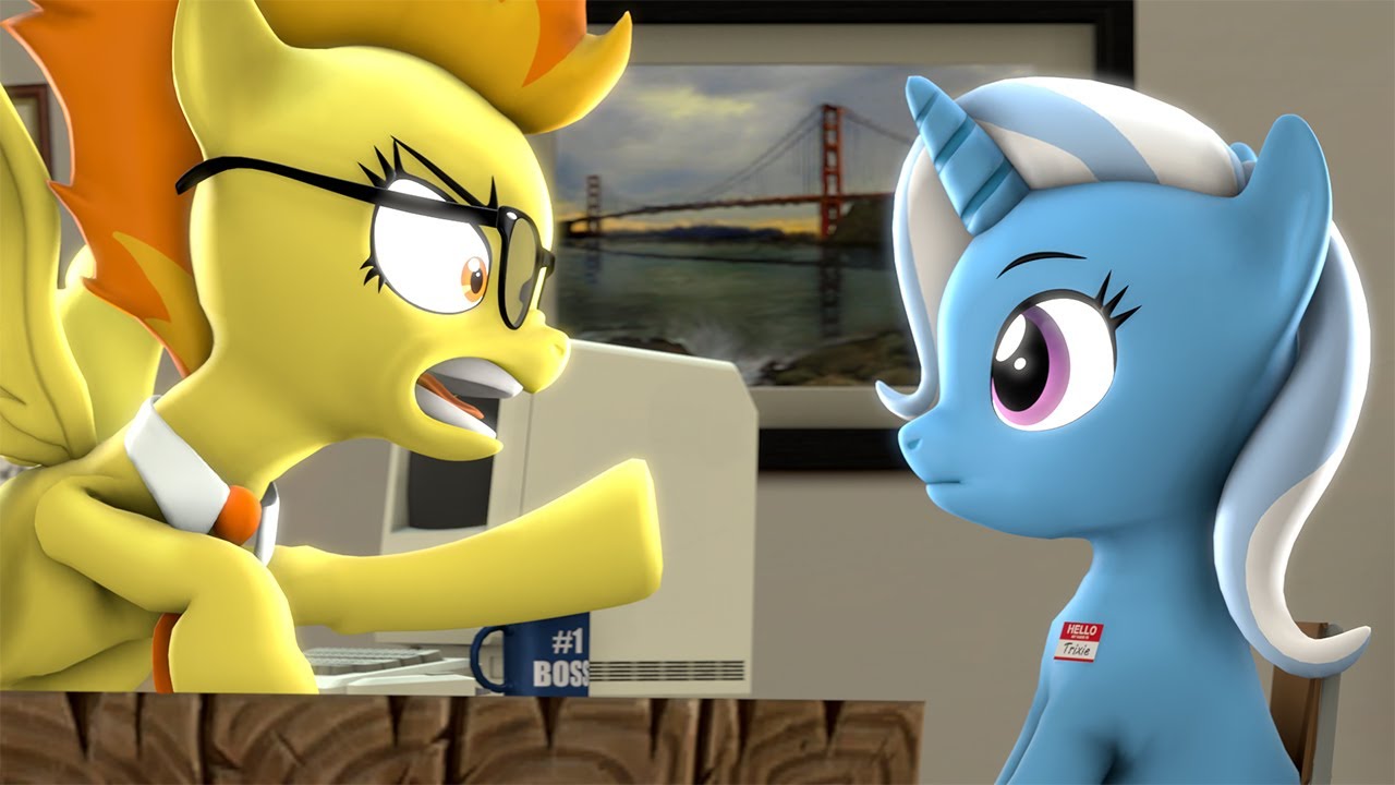 #2991848 - safe, artist:argodaemon, spitfire, trixie, pegasus, pony, unicorn, 3d, angry ...