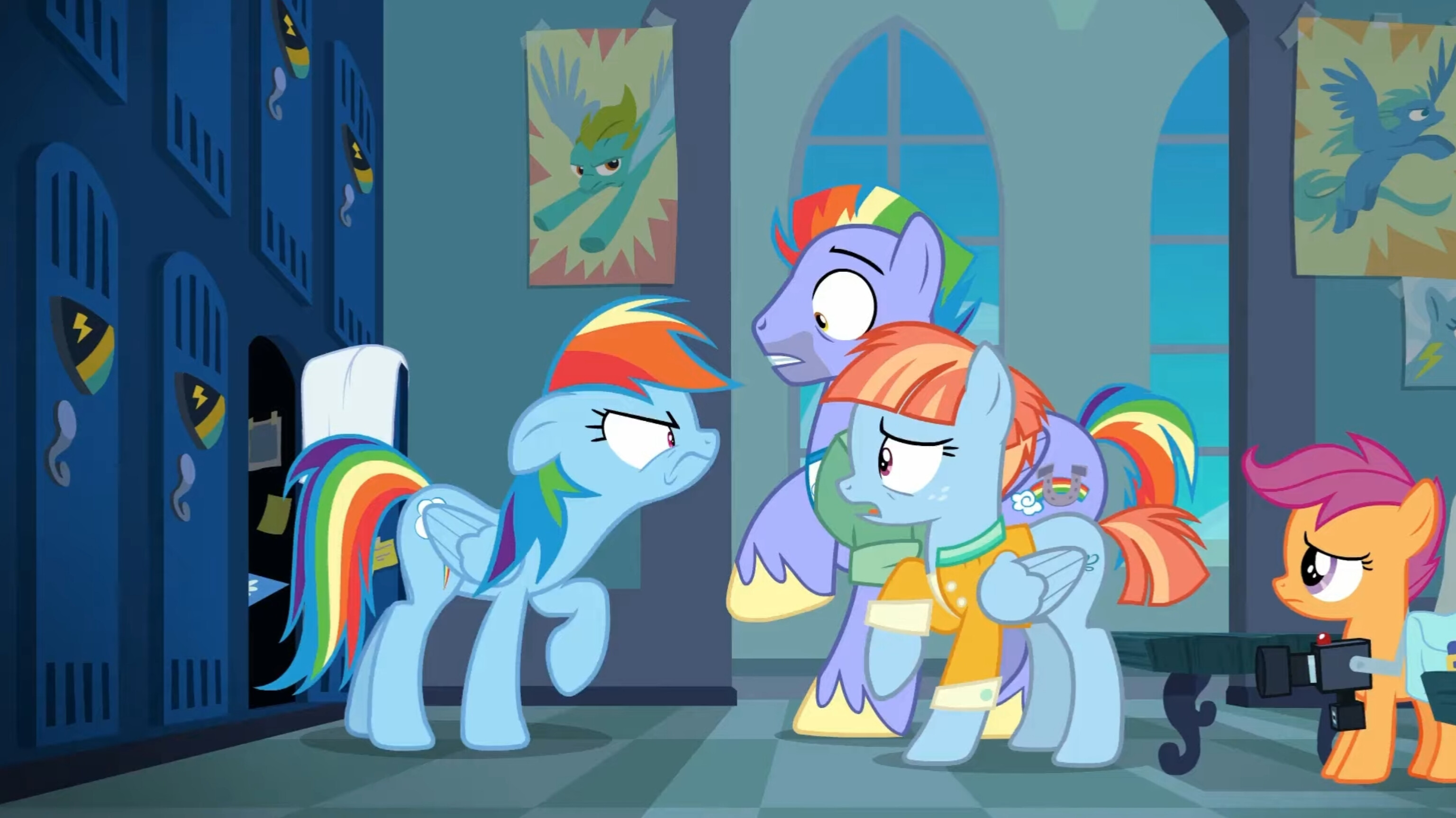 #2997616 - safe, screencap, bow hothoof, rainbow dash, scootaloo, windy ...