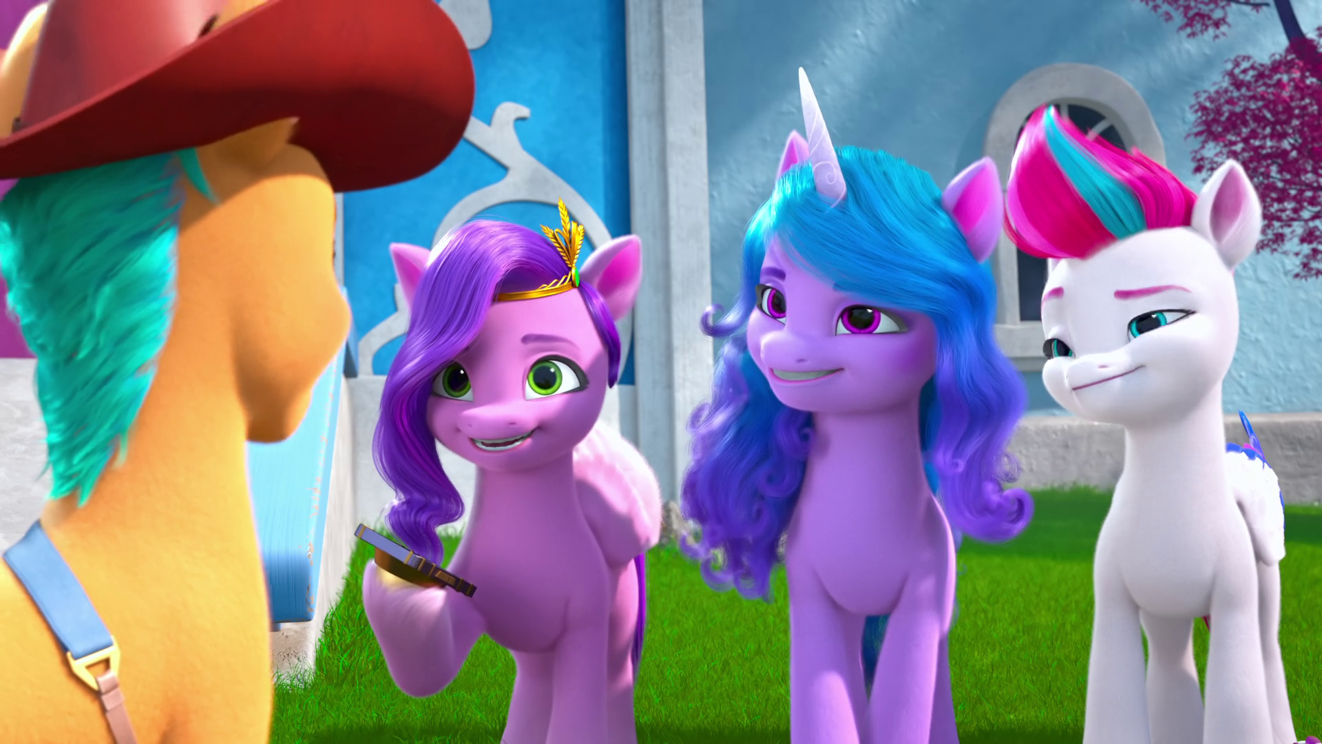 #2981053 - safe, screencap, hitch trailblazer, izzy moonbow, pipp petals, zipp storm, earth pony ...