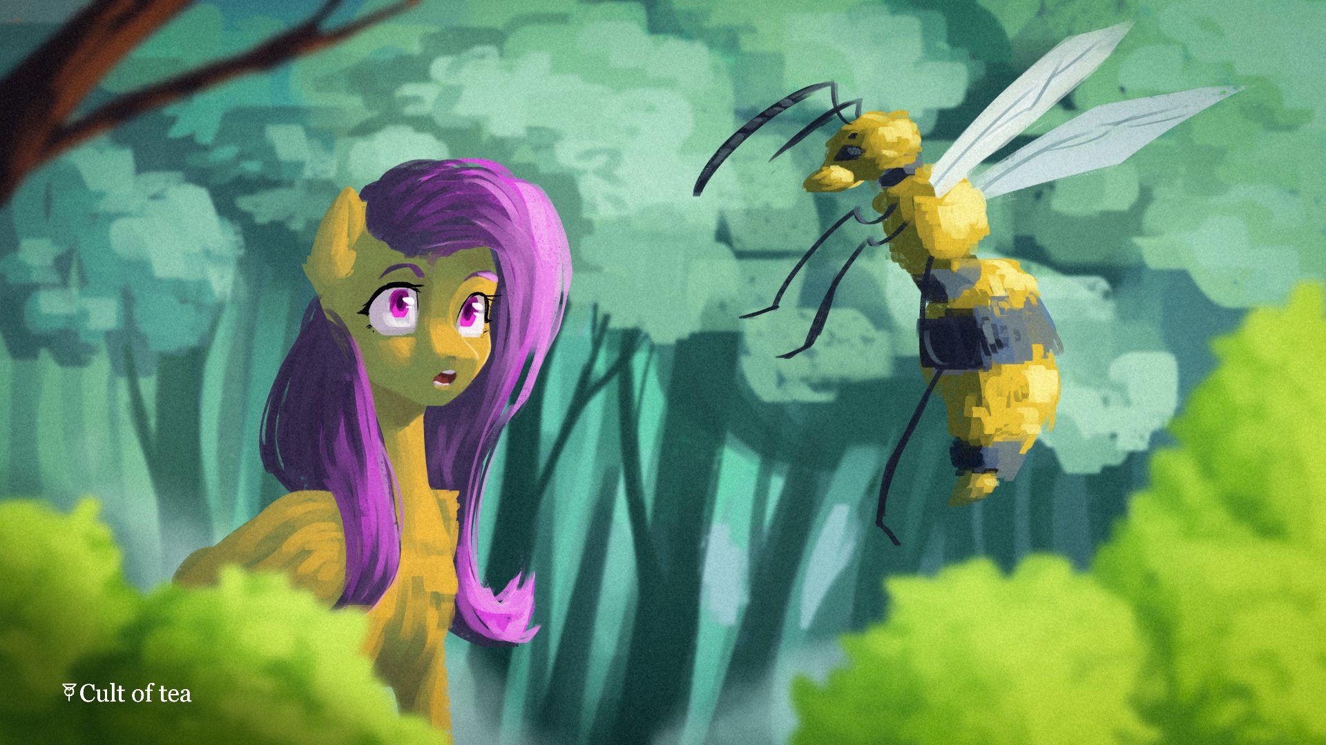 #2982676 - safe, artist:haku nichiya, fluttershy, insect, pegasus, pony ...