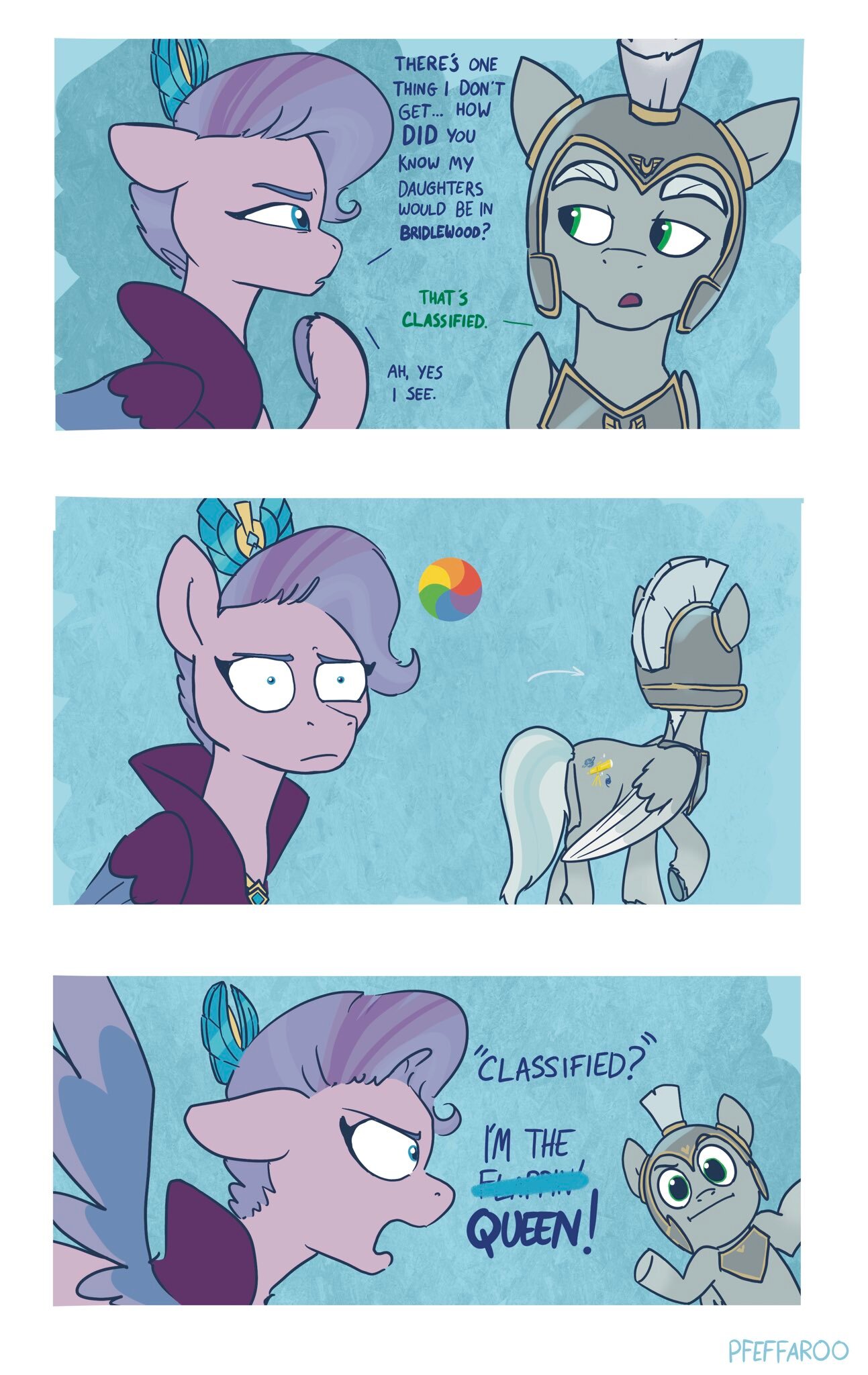 #3004038 - safe, artist:pfeffaroo, queen haven, oc, oc:scope, pegasus, pony, g5, butt, comic ...