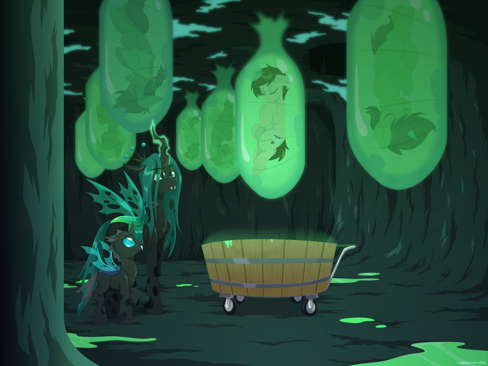 #3004757 - safe, artist:willoillo, queen chrysalis, oc, oc:fine roast ...