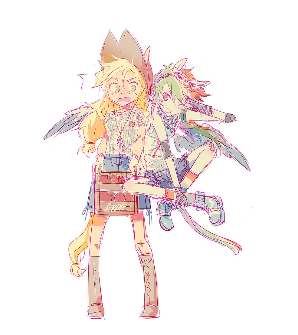 #3011204 - safe, artist:suansuan_33, applejack, rainbow dash, human ...