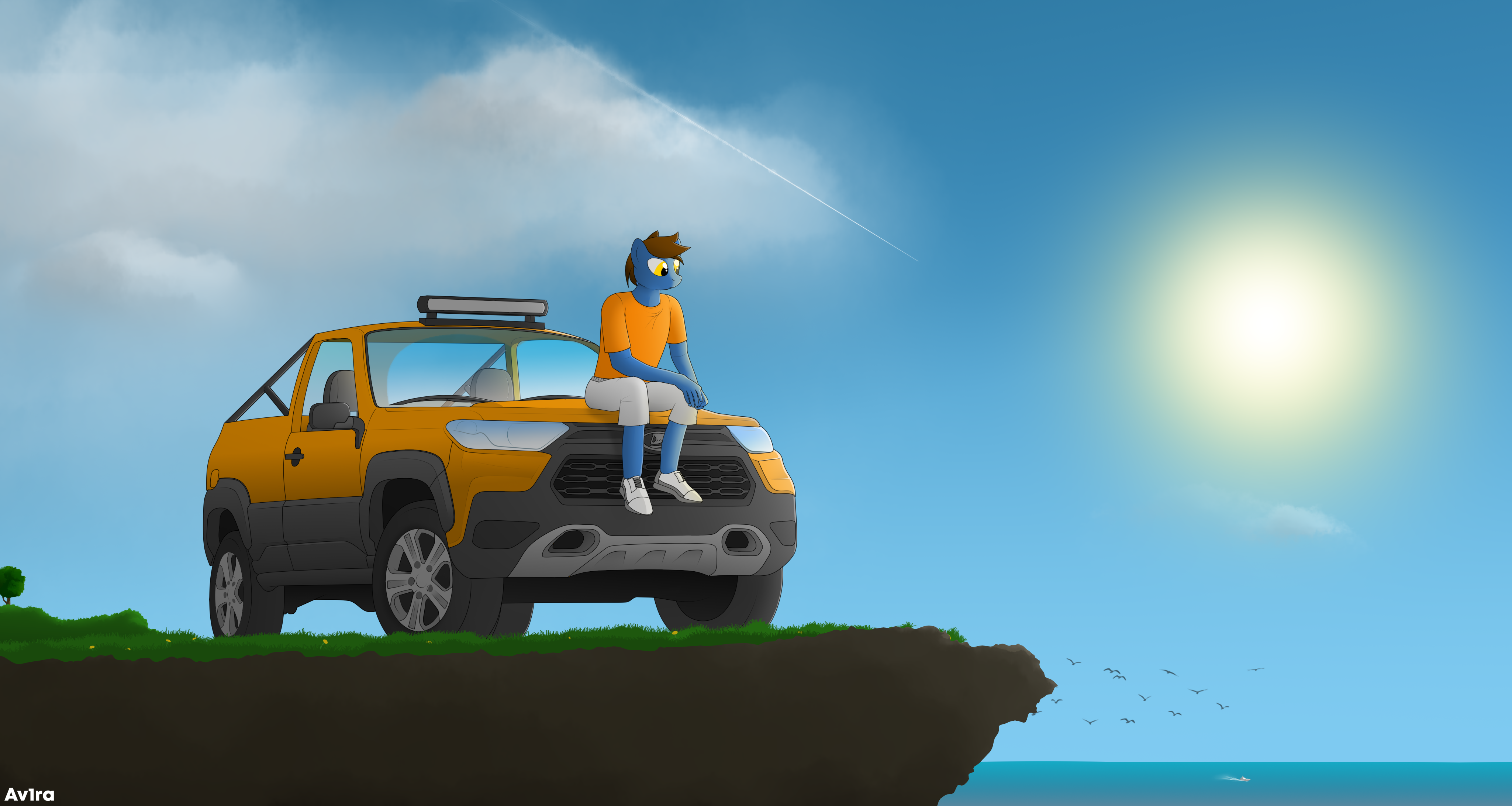 #3014593 - safe, artist:av1ra, oc, oc only, bird, seagull, anthro, car ...