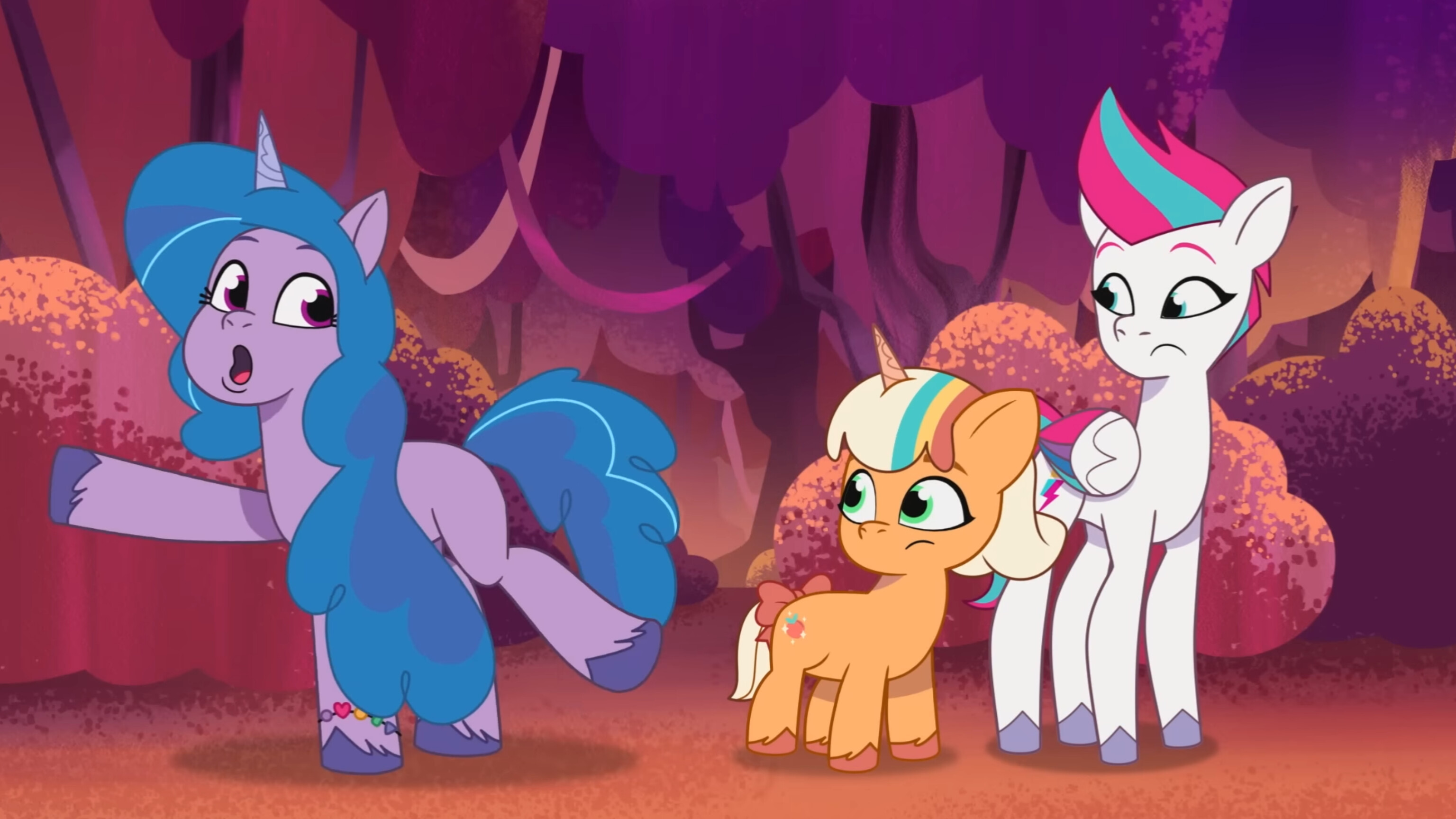 #3017107 - safe, screencap, izzy moonbow, peach fizz, zipp storm ...