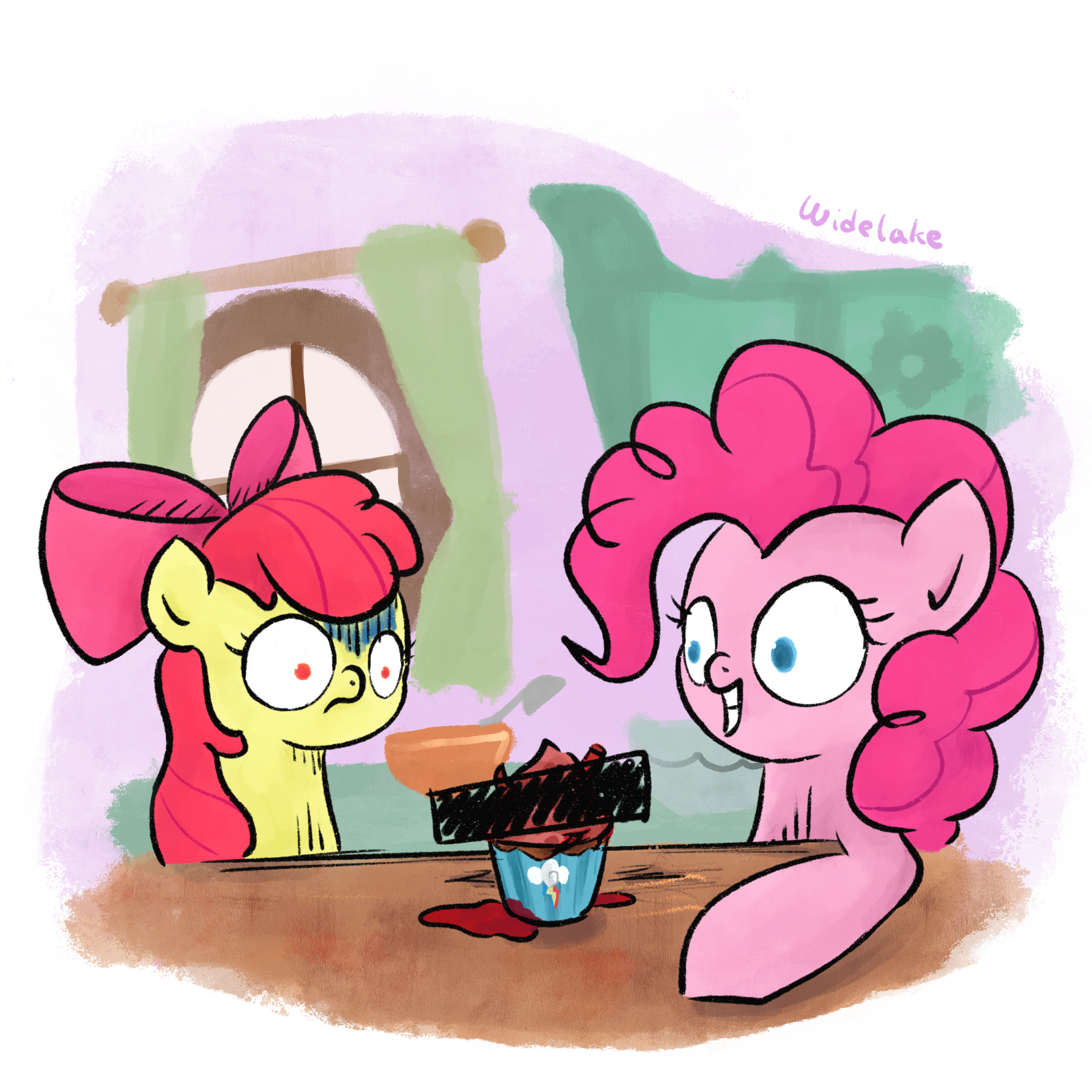 #3017539 - semi-grimdark, artist:widelake, apple bloom, pinkie pie ...