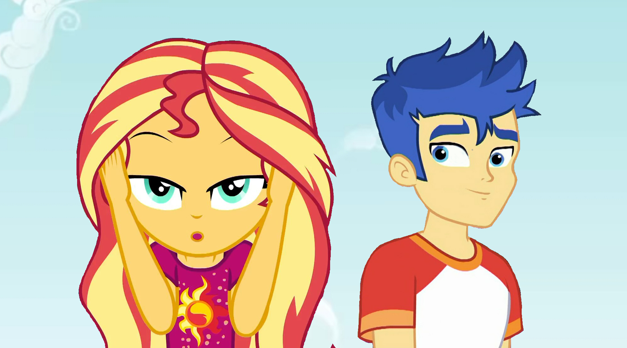 #2797415 - safe, artist:ktd1993, flash sentry, sunset shimmer ...