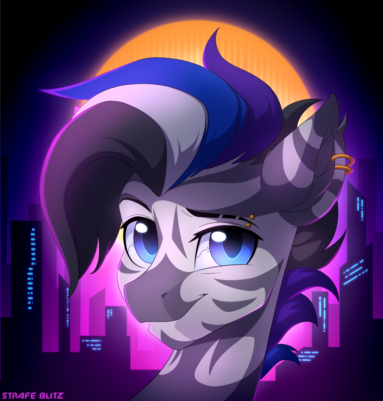 #2822465 - safe, artist:strafe blitz, oc, oc only, zebra, bust, solo ...