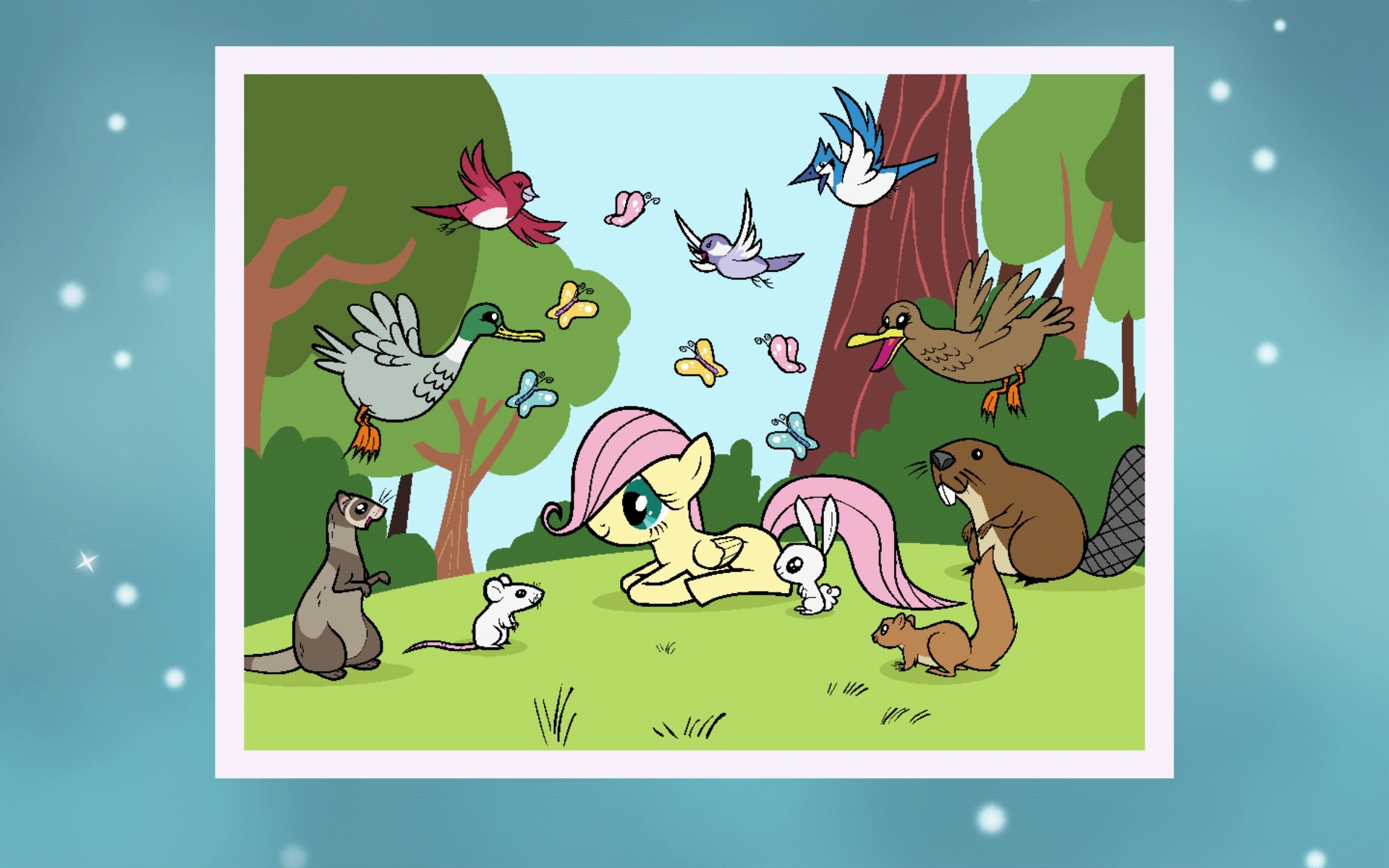 #2850715 - safe, budge studios, angel bunny, fluttershy, beaver, bird ...